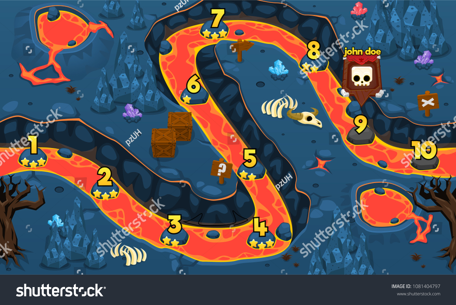 Lava Volcano Cave Game Level Map Stock Vector (Royalty Free) 1081404797 ...