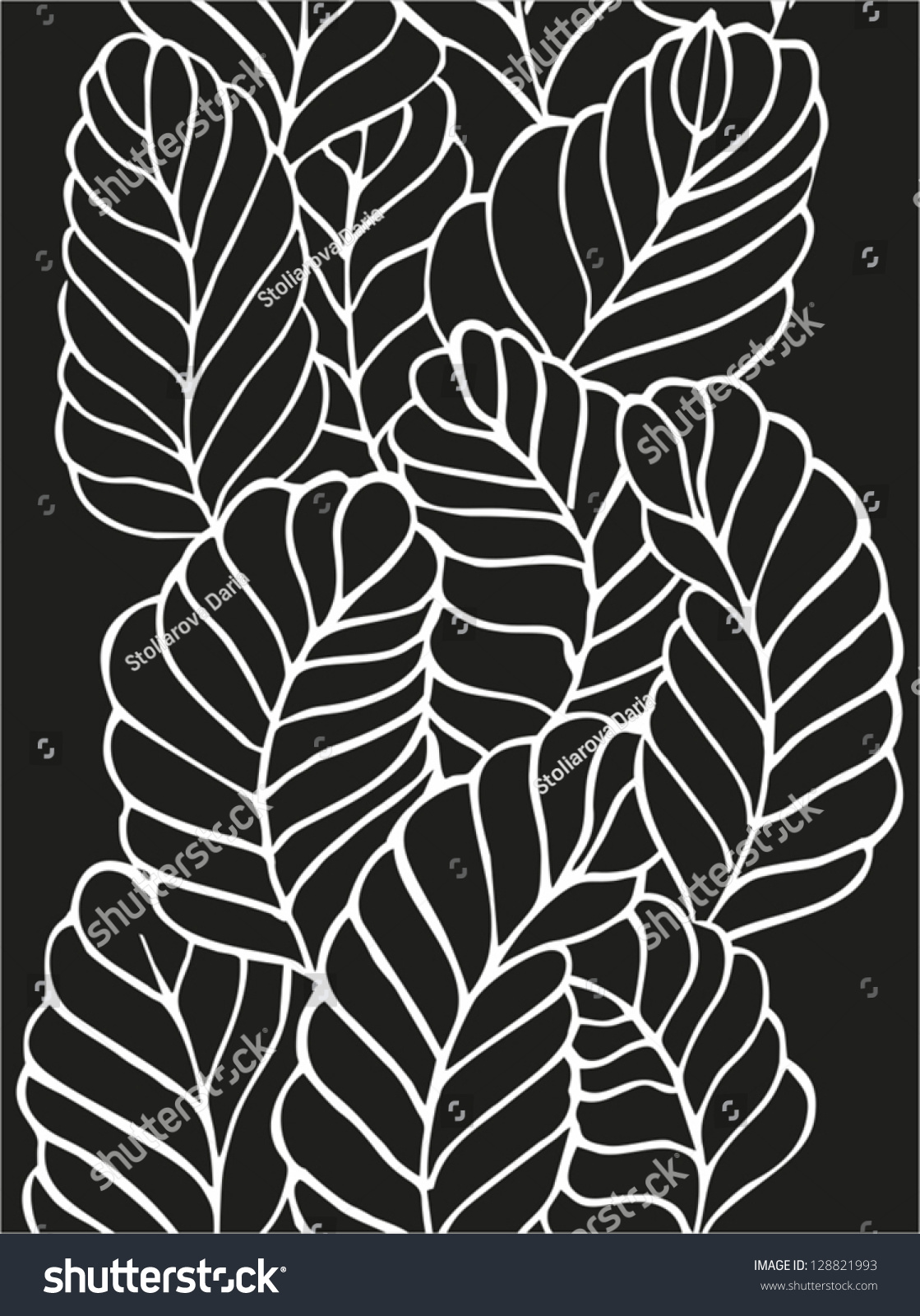 Leaf Pattern Black White Background Stock Vector (Royalty Free ...
