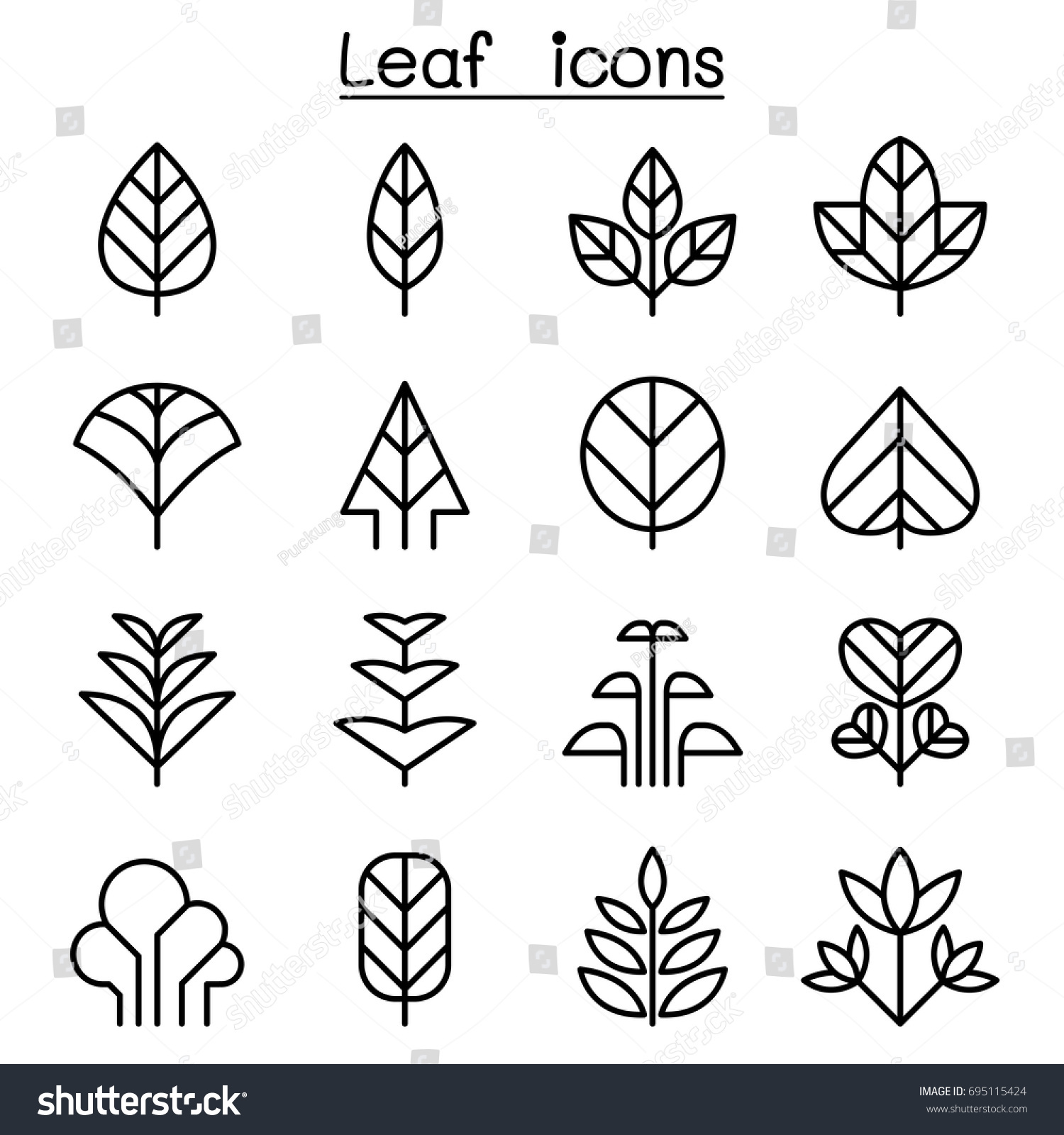 Leaf Tree Icon Set Thin Line Stock Vector (Royalty Free) 695115424