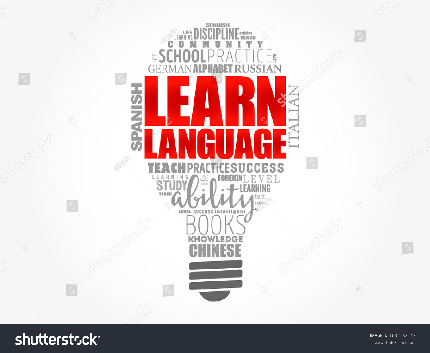 Learn Language Light Bulb Word Cloud Stock Vector (Royalty Free ...