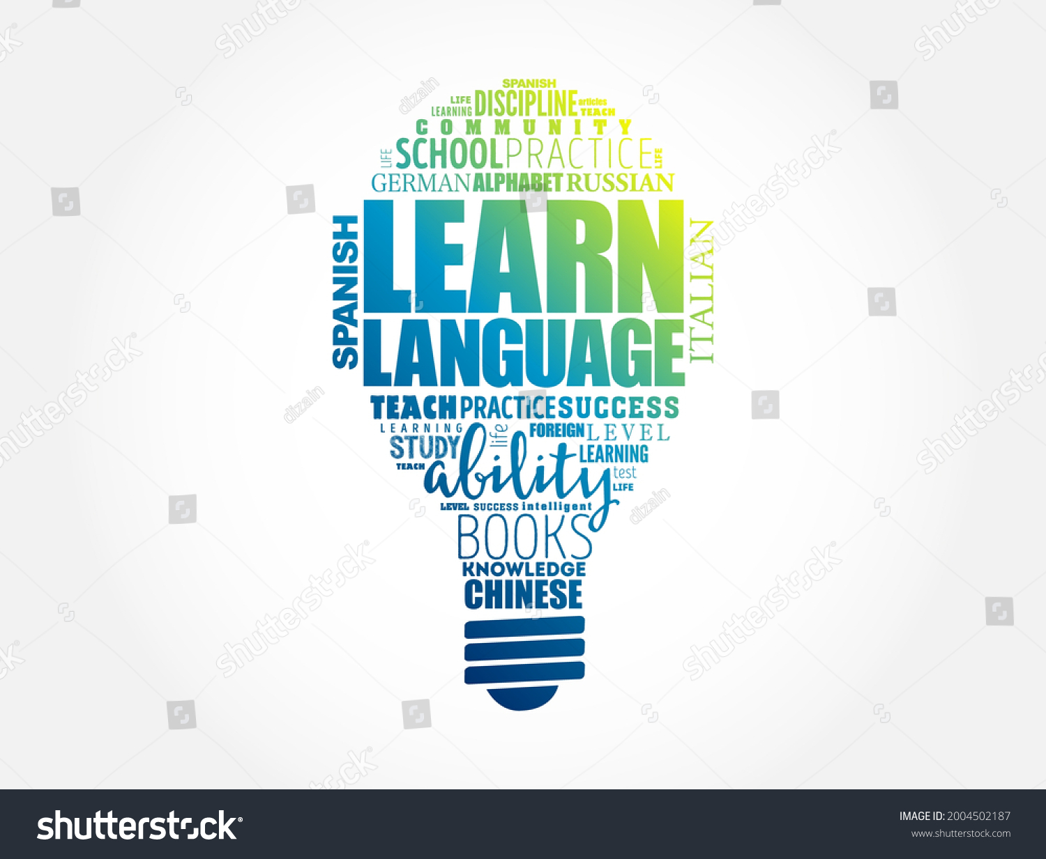 Learn Language Light Bulb Word Cloud Stock Vector (Royalty Free ...