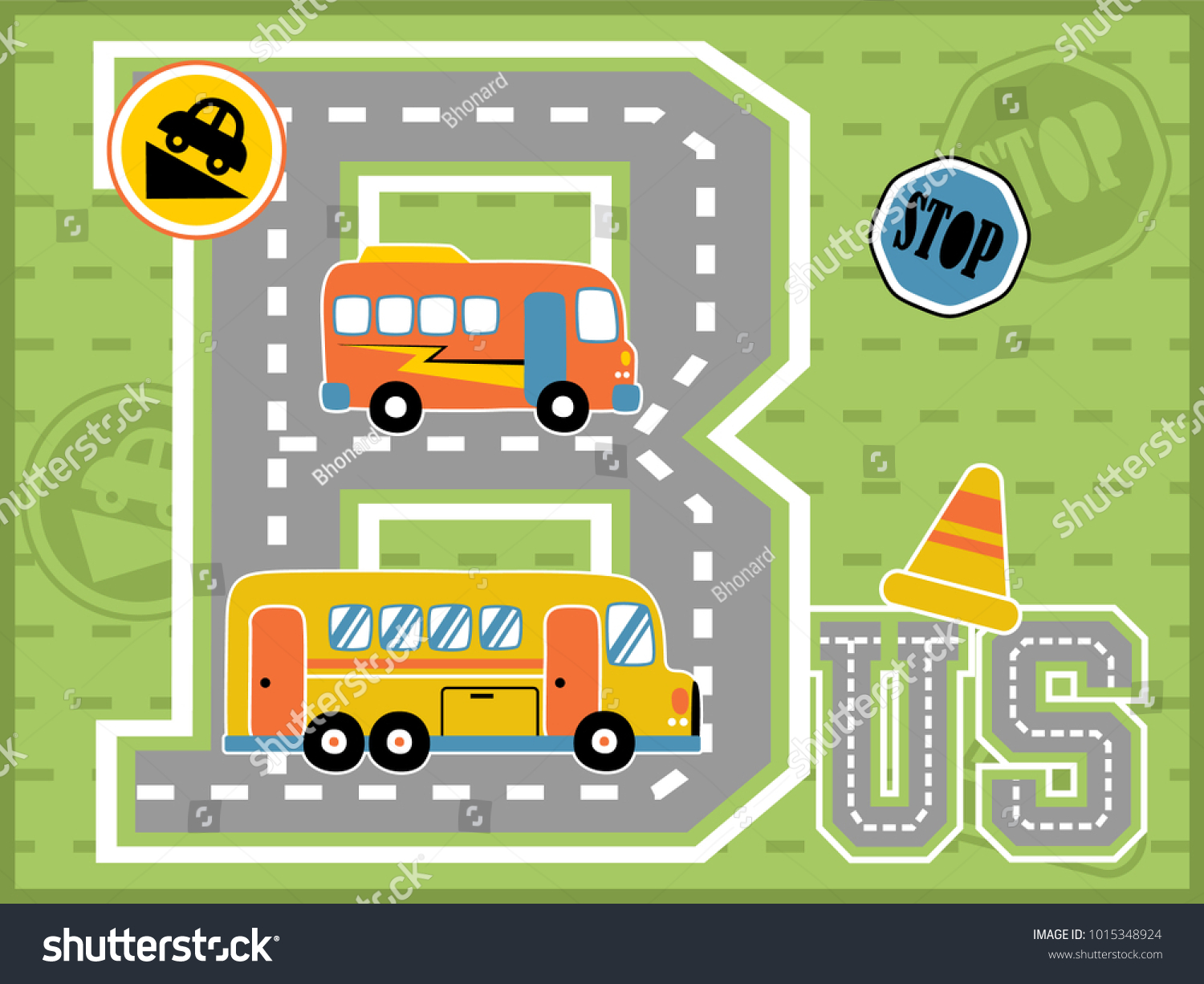Learn Alphabet Buses Cartoon Vector Stock Vector (Royalty Free) 1015348924