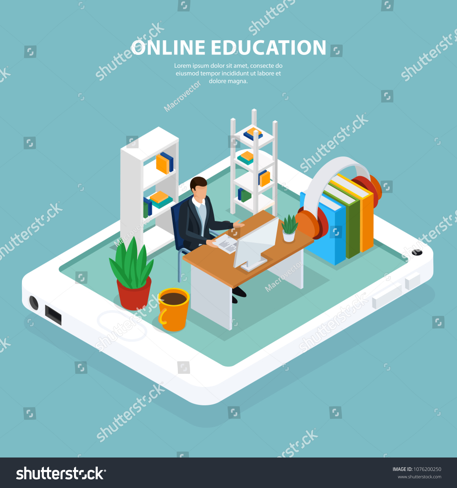 Learner Computer During Online Education Interior 스톡 벡터(로열티 프리 ...