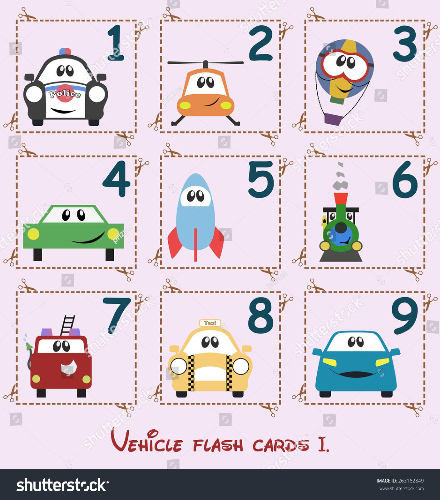 Learning Flash Cards Vehicles Numbers Stock Vector (Royalty Free) 263162849