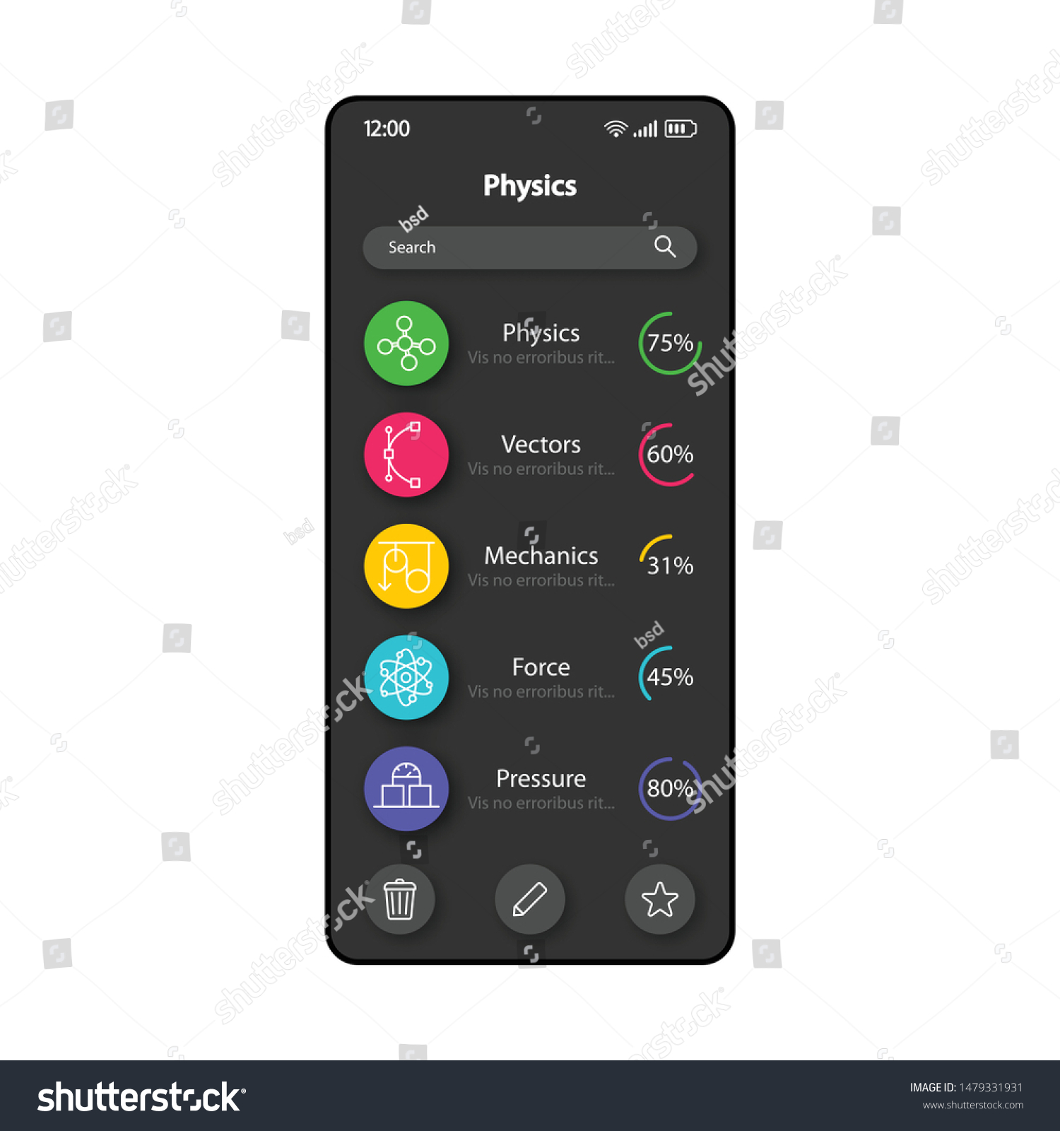 Learning Physics Smartphone Interface Vector Template Stock Vector ...