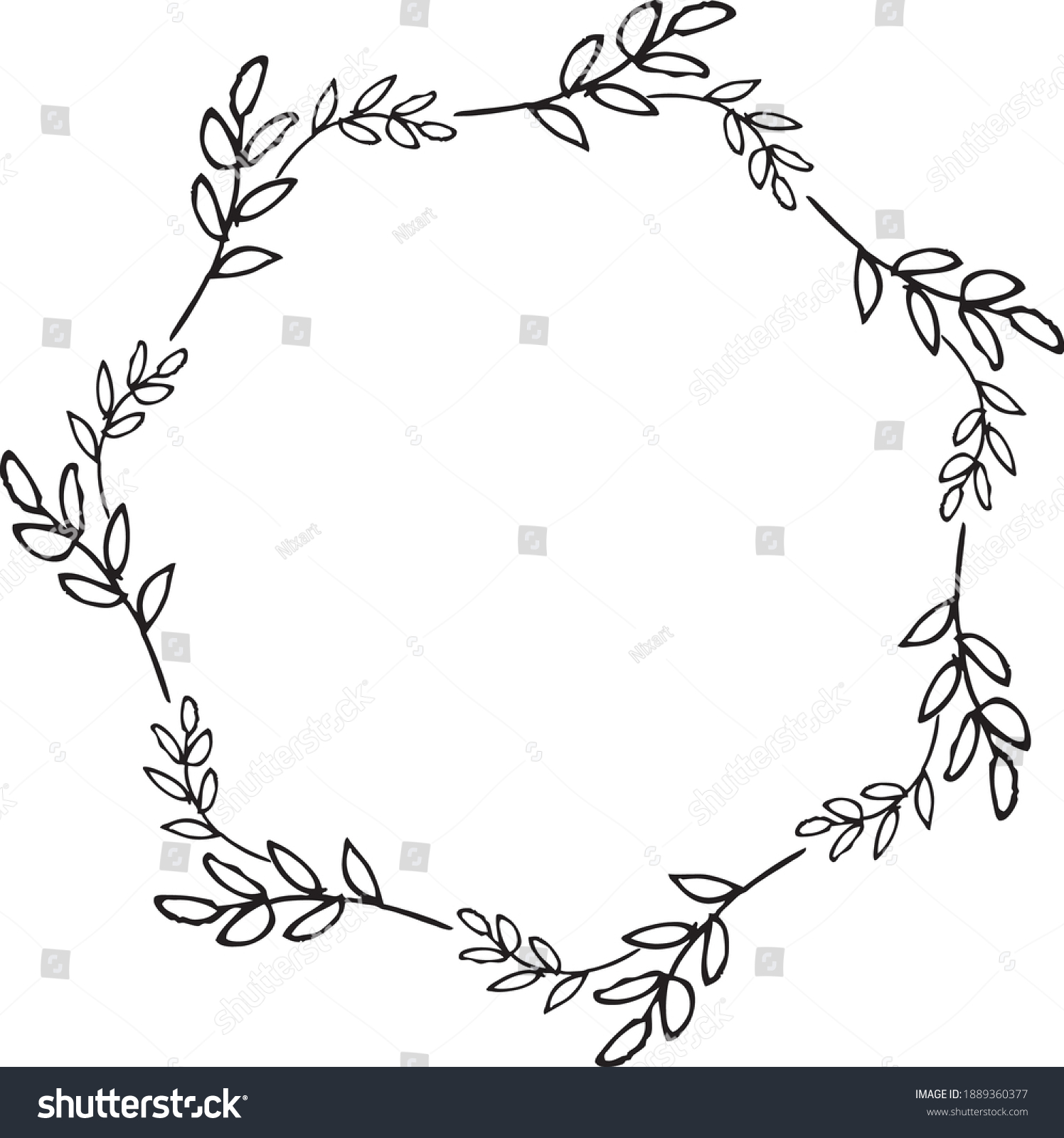 Leaves Hand Illustrated Frame Border Vector: เวกเตอร์สต็อก (ปลอดค่า ...