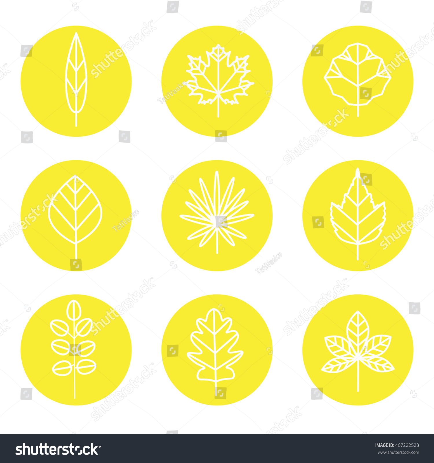 Leaves Types Yellow Icons Vector Set Stock Vector (Royalty Free) 467222528