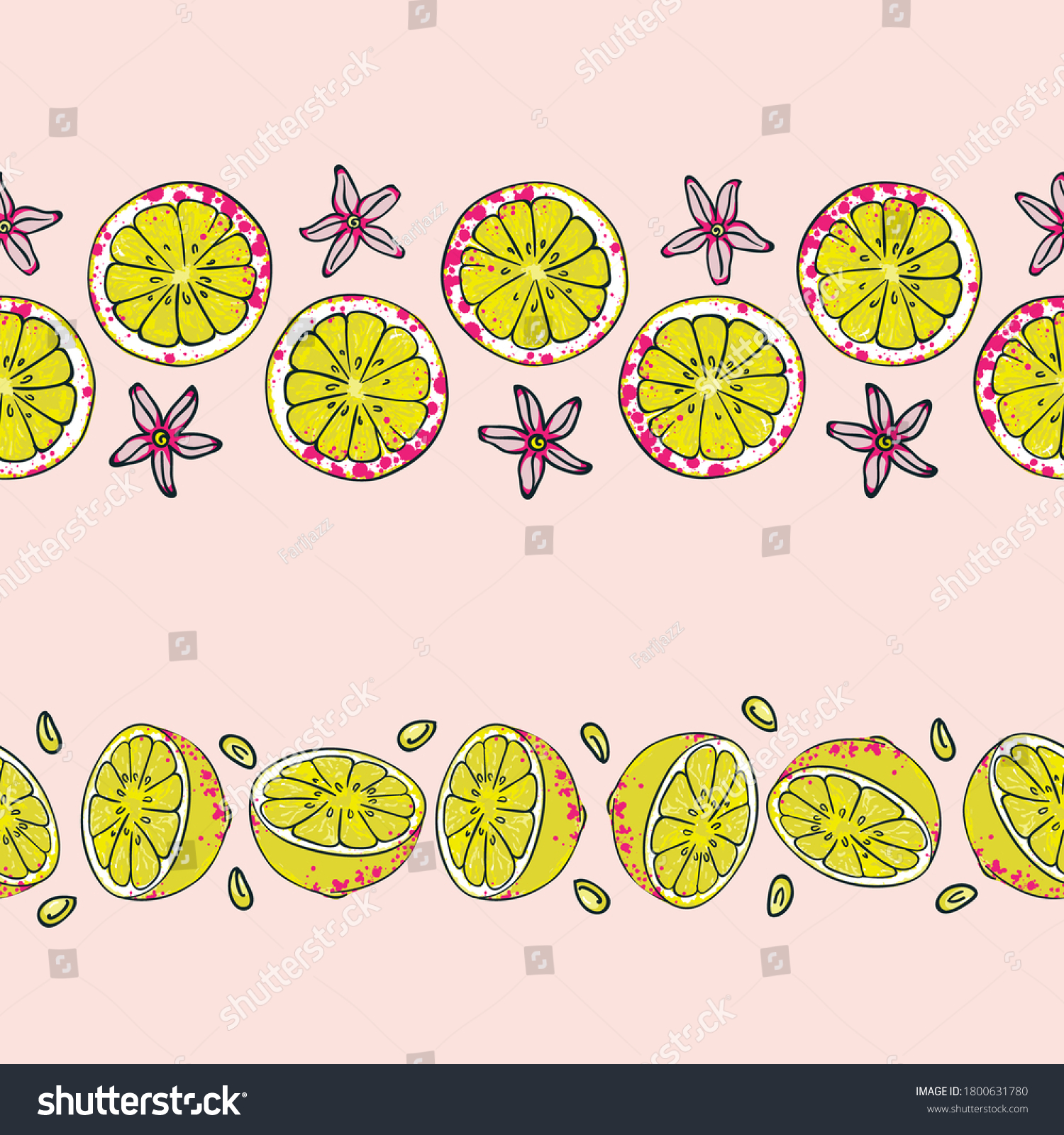 Lemon Slices Vector Seamless Horizontal Borders Stock Vector (Royalty ...