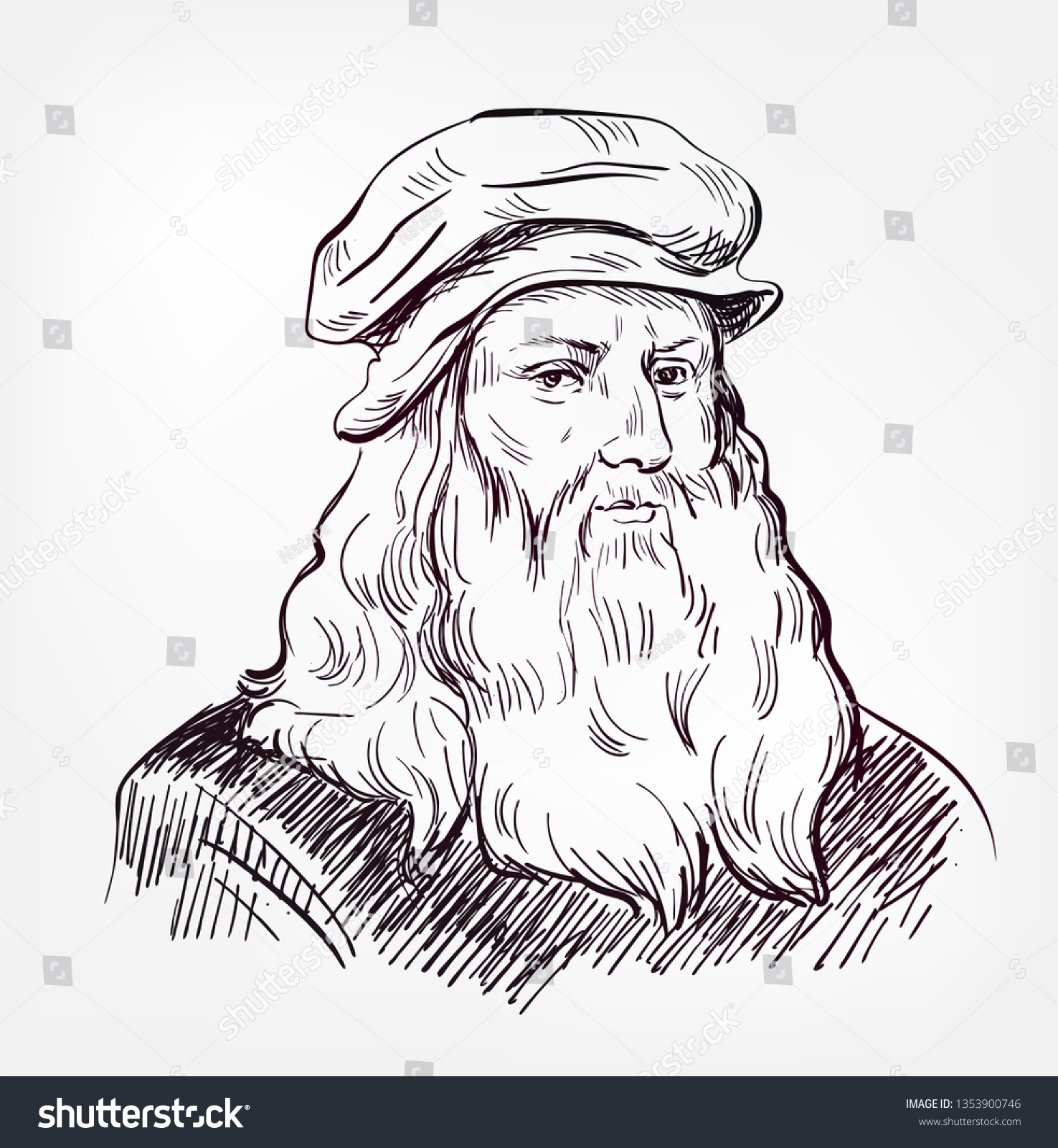 Leonardo Da Vinci Vector Sketch Portrait 库存矢量图（免版税）1353900746 ...