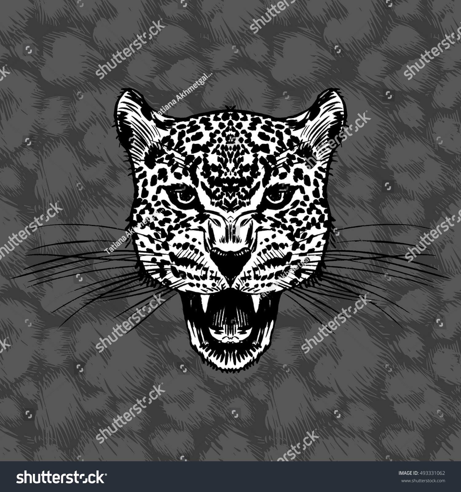 Leopard Face Tattoo Vector Illustration Print Stock Vector (Royalty ...