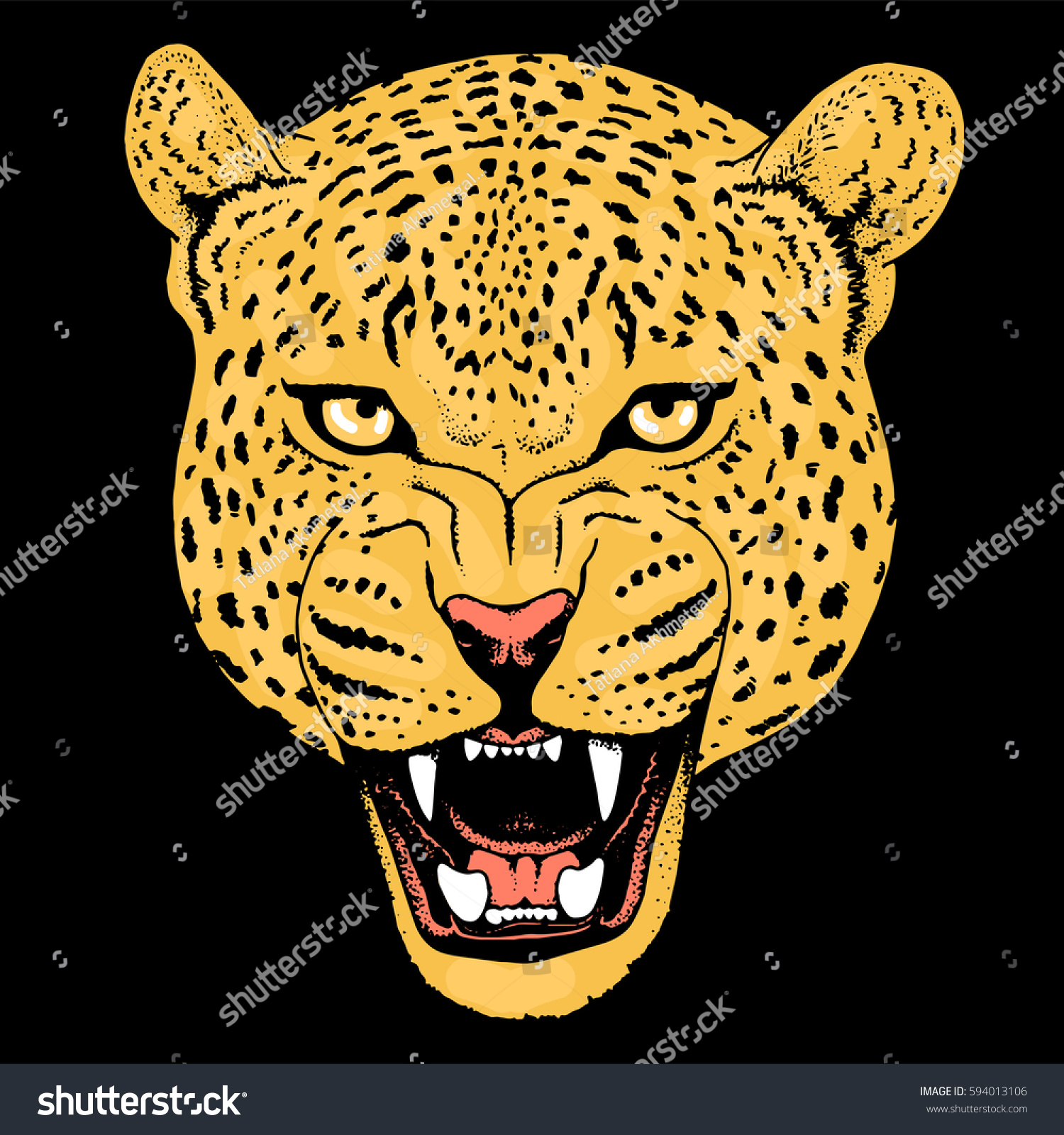 Leopard Face Tattoo Vector Illustration Print Stock Vector (Royalty ...