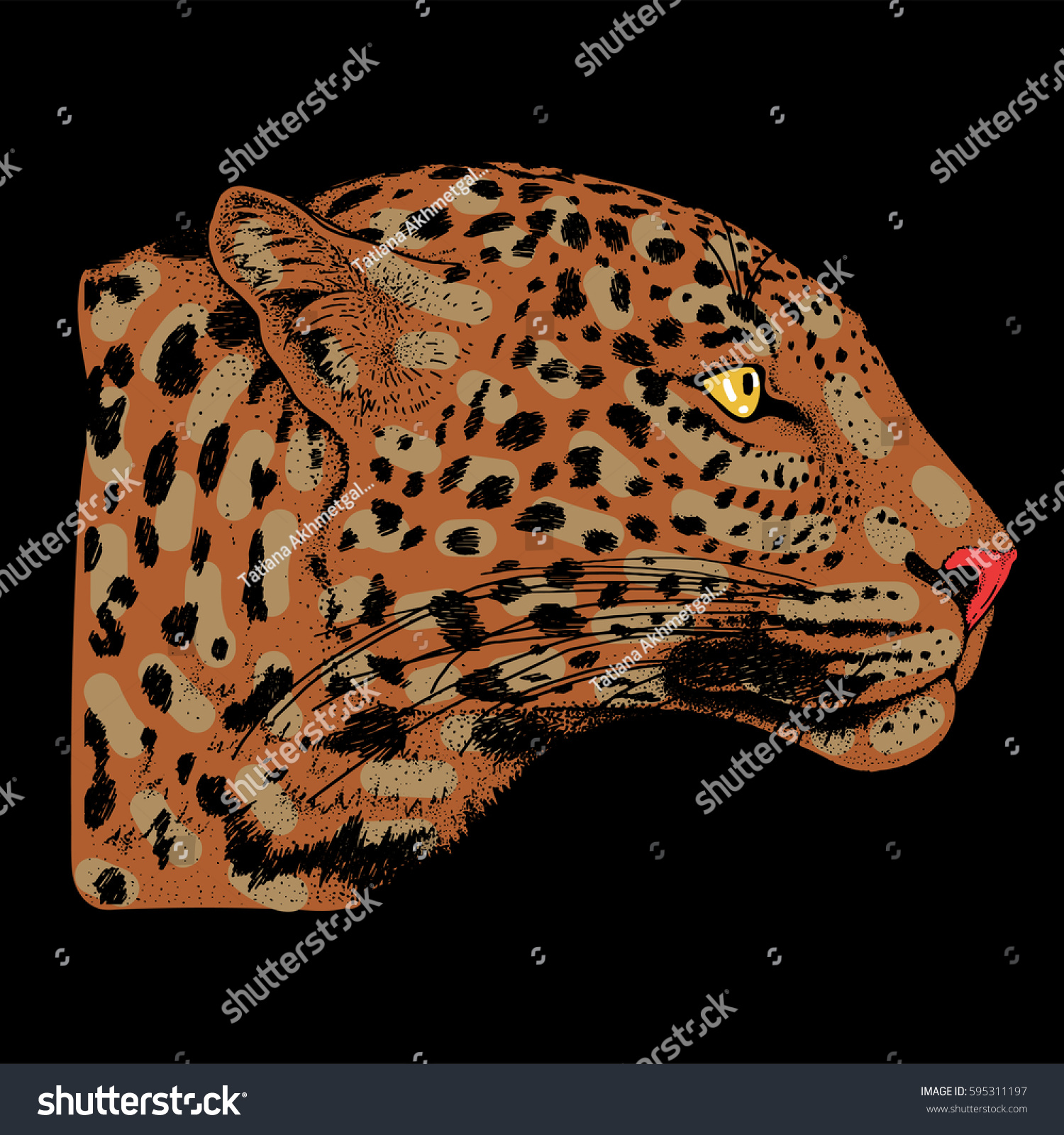 Leopard Face Tattoo Vector Illustration Print Stock Vector (Royalty ...