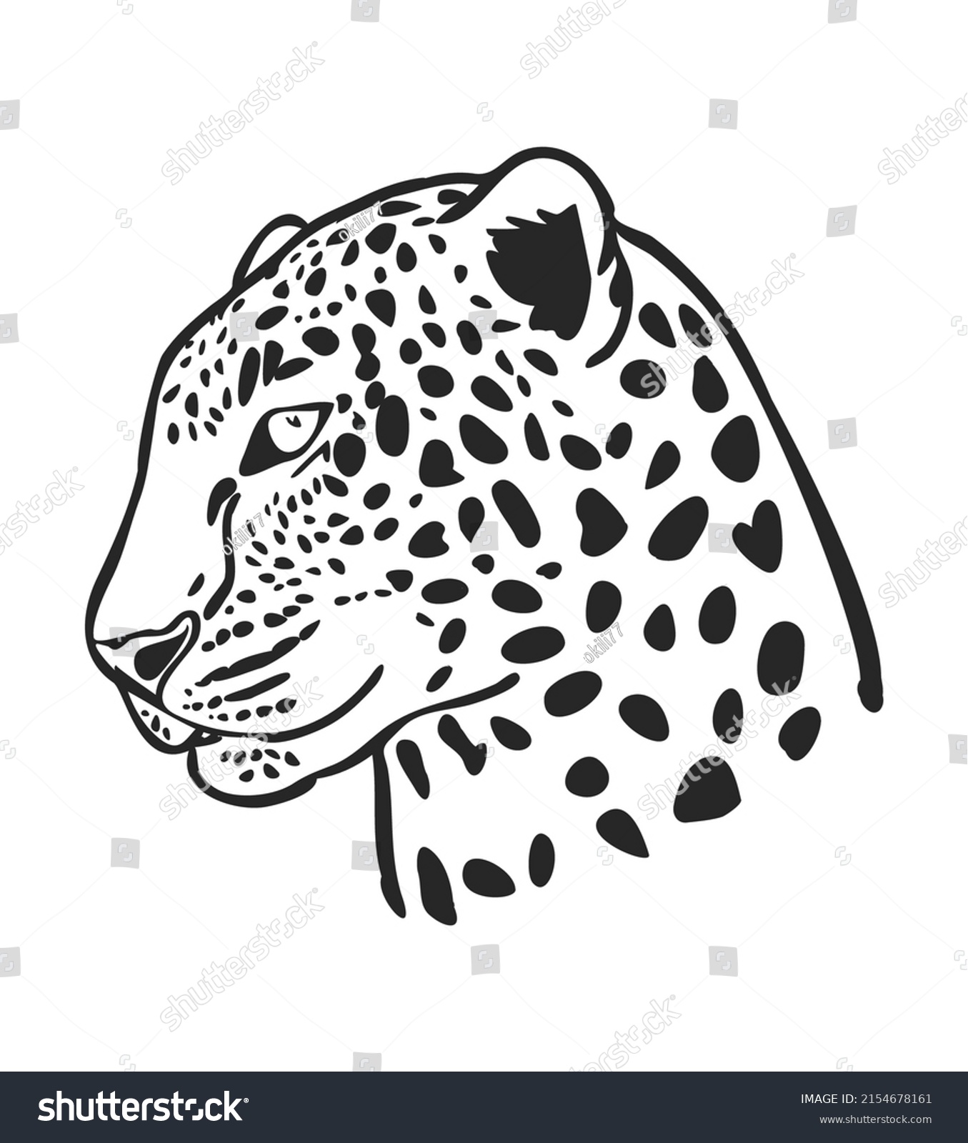 Leopard Head Line Profile Illustration Vector Stock Vector (Royalty ...