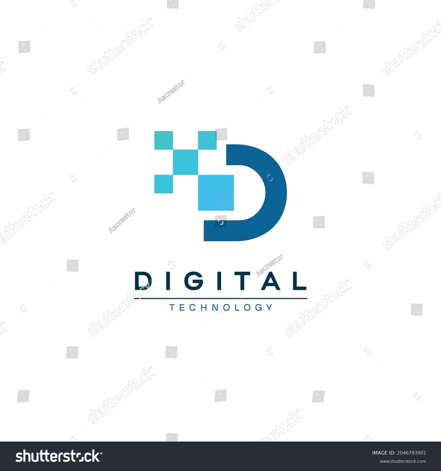 Letter D Digital Logo Vector Stock Vector (Royalty Free) 2046793901