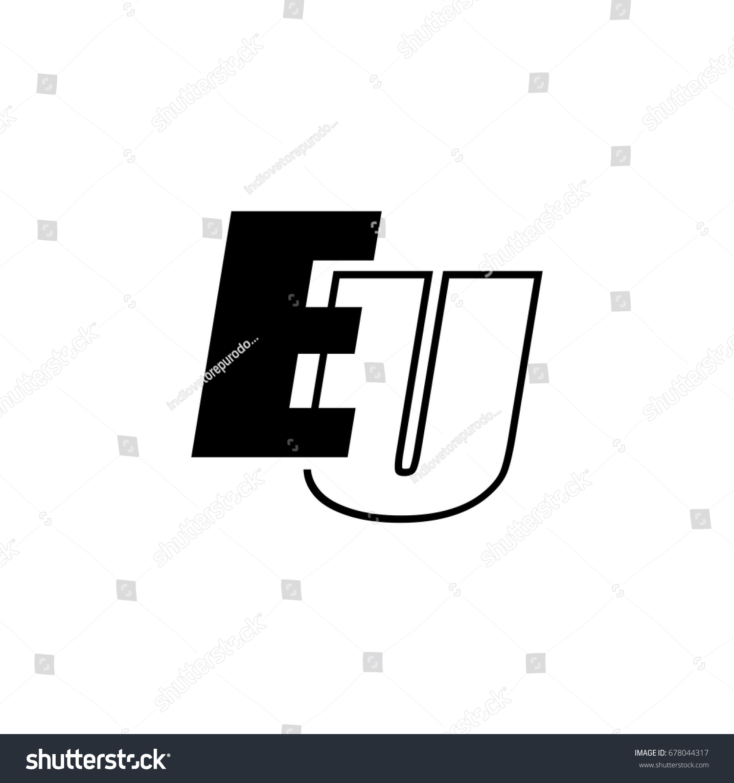 Letter E U Logo Overlapping Black Stock Vector (Royalty Free) 678044317
