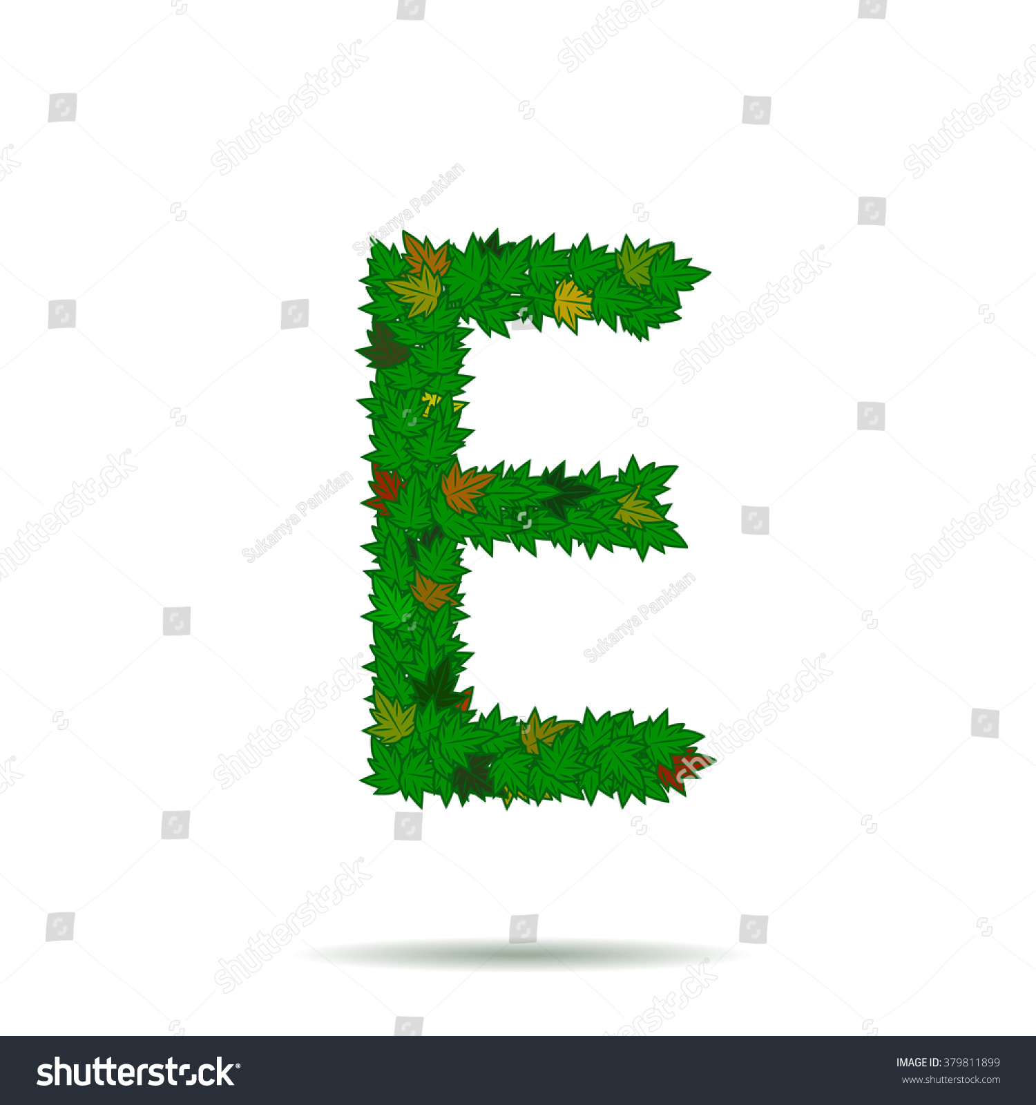 Letter E Green Leaves Vector Alphabet Stock Vector (Royalty Free) 379811899