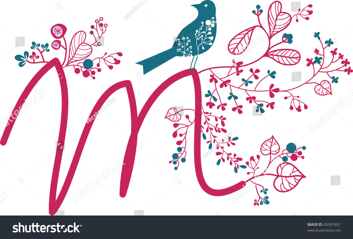 Letter M Bird Stock Vector (Royalty Free) 45391651
