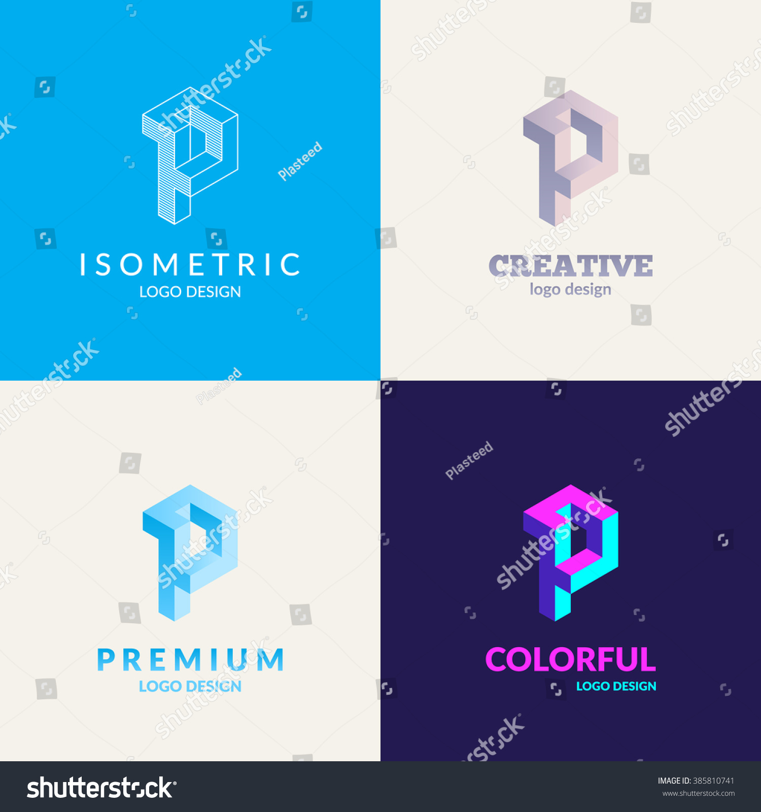 Letter P Isometric Logo Set Stock Vector (Royalty Free) 385810741 ...