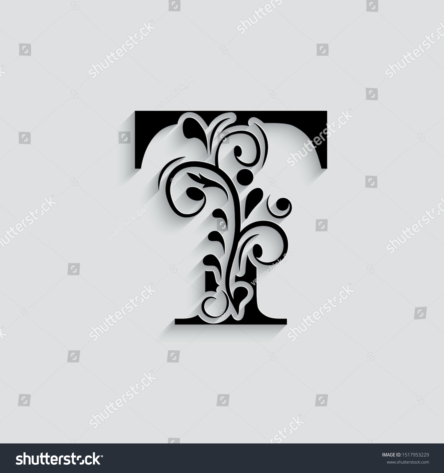 Letter T Black Flower Alphabet Beautiful Stock Vector (Royalty Free ... Letter T Black Flower Alphabet Beautiful Stock Vector (Royalty Free ...