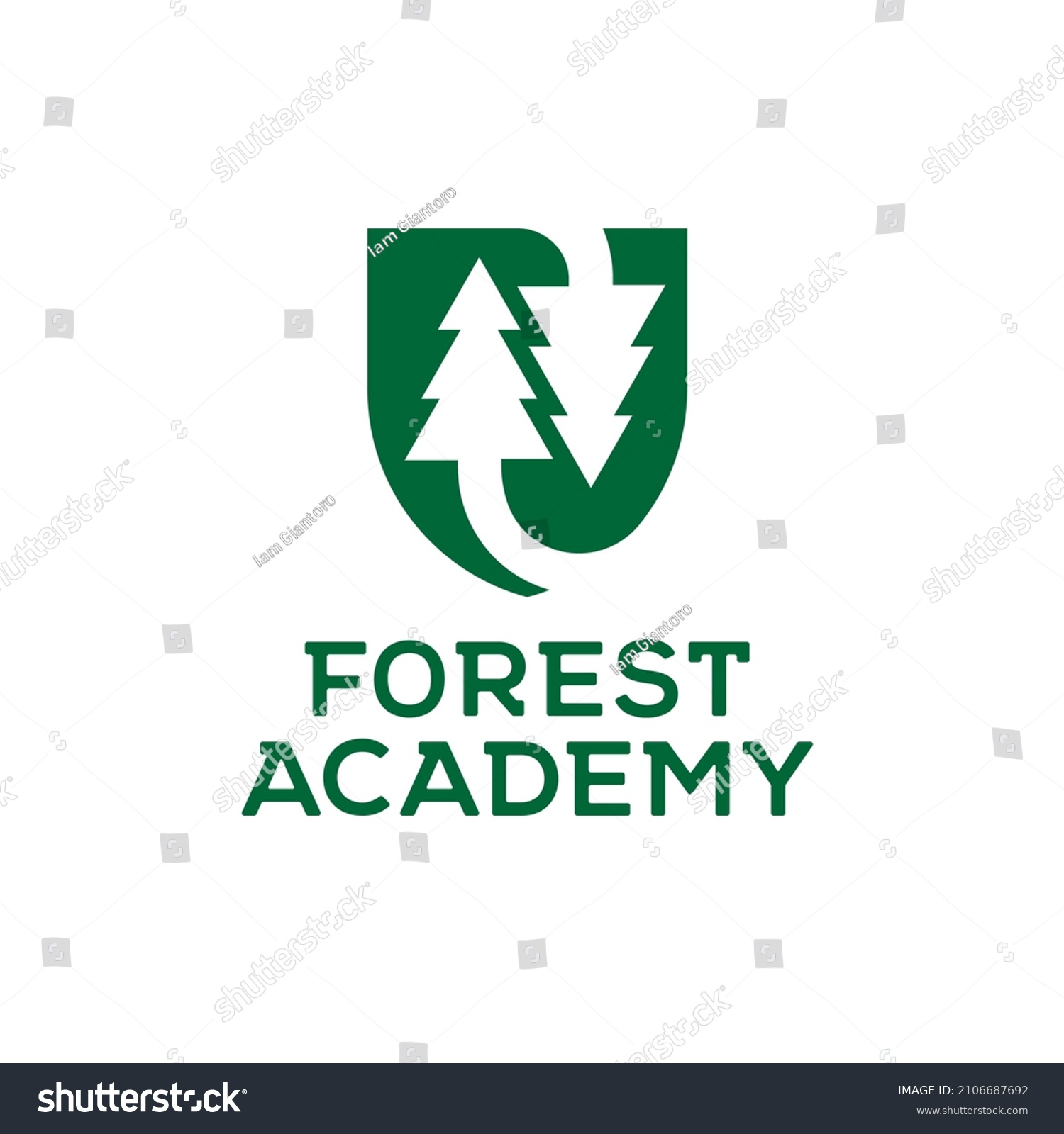 Letter U Pine Tree Shield Logo Stock Vector (Royalty Free) 2106687692