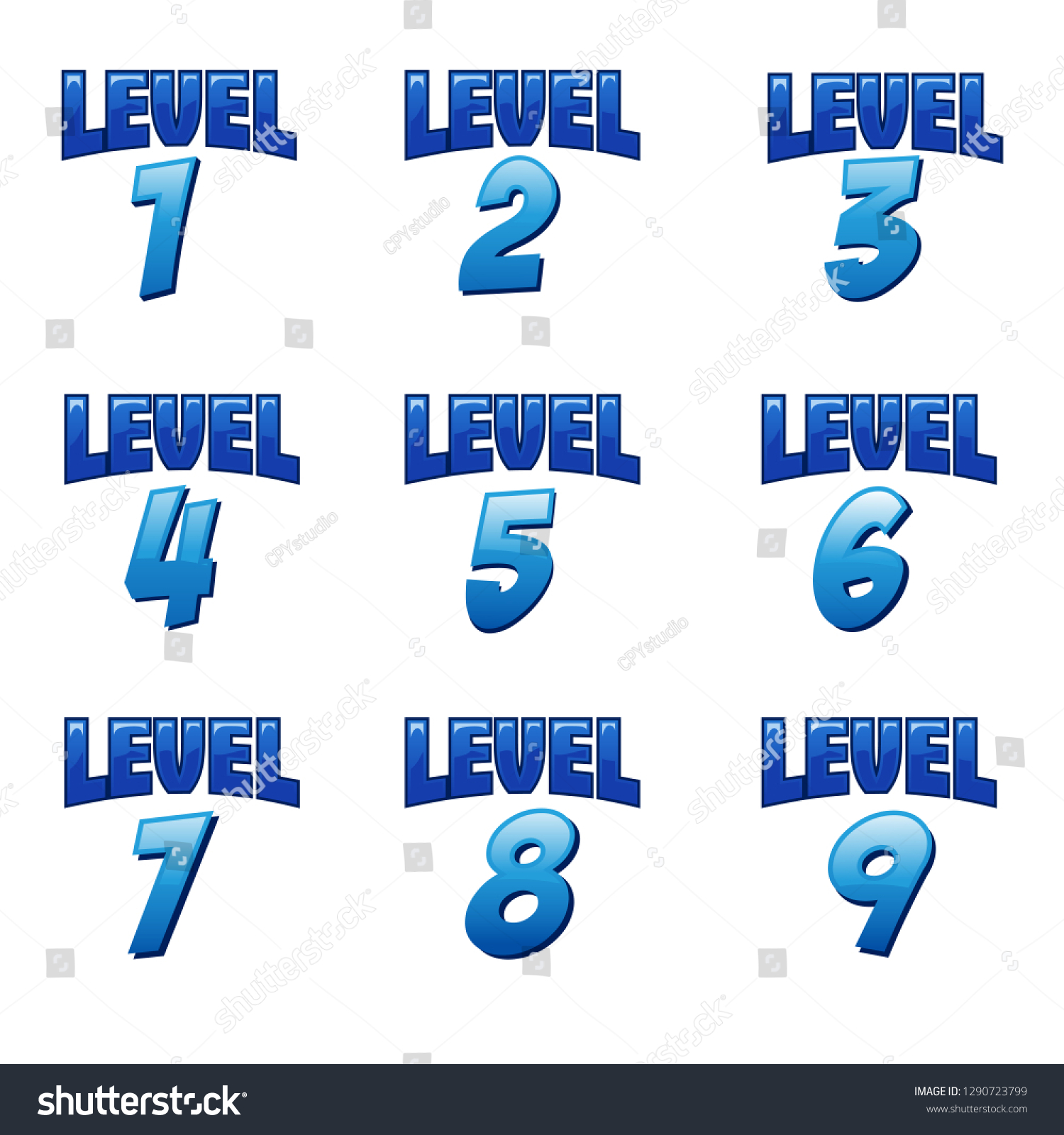 Level Number Set Blue Stock Vector (Royalty Free) 1290723799