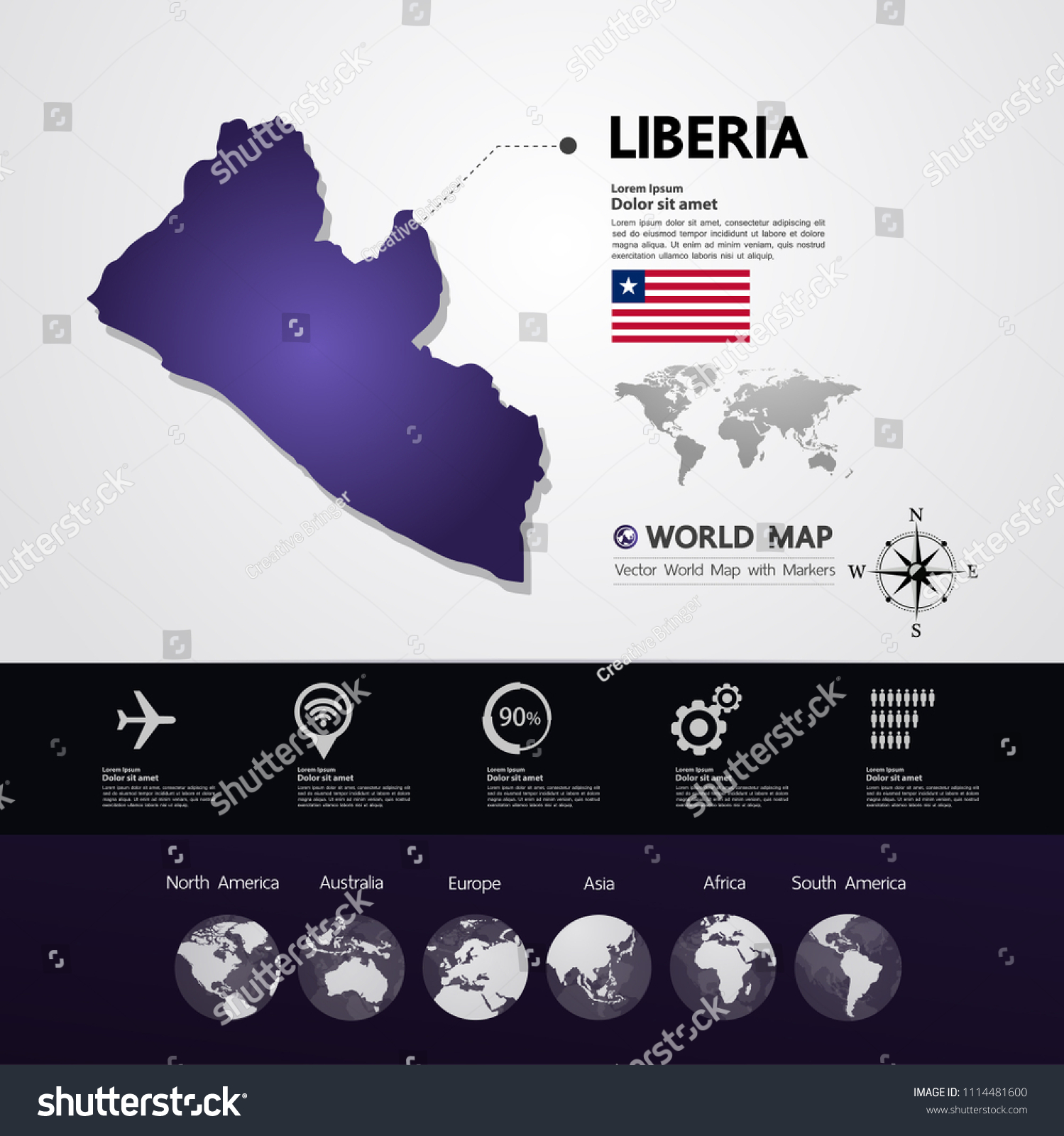 Liberia Map Vector Illustration Stock Vector (Royalty Free) 1114481600 ...