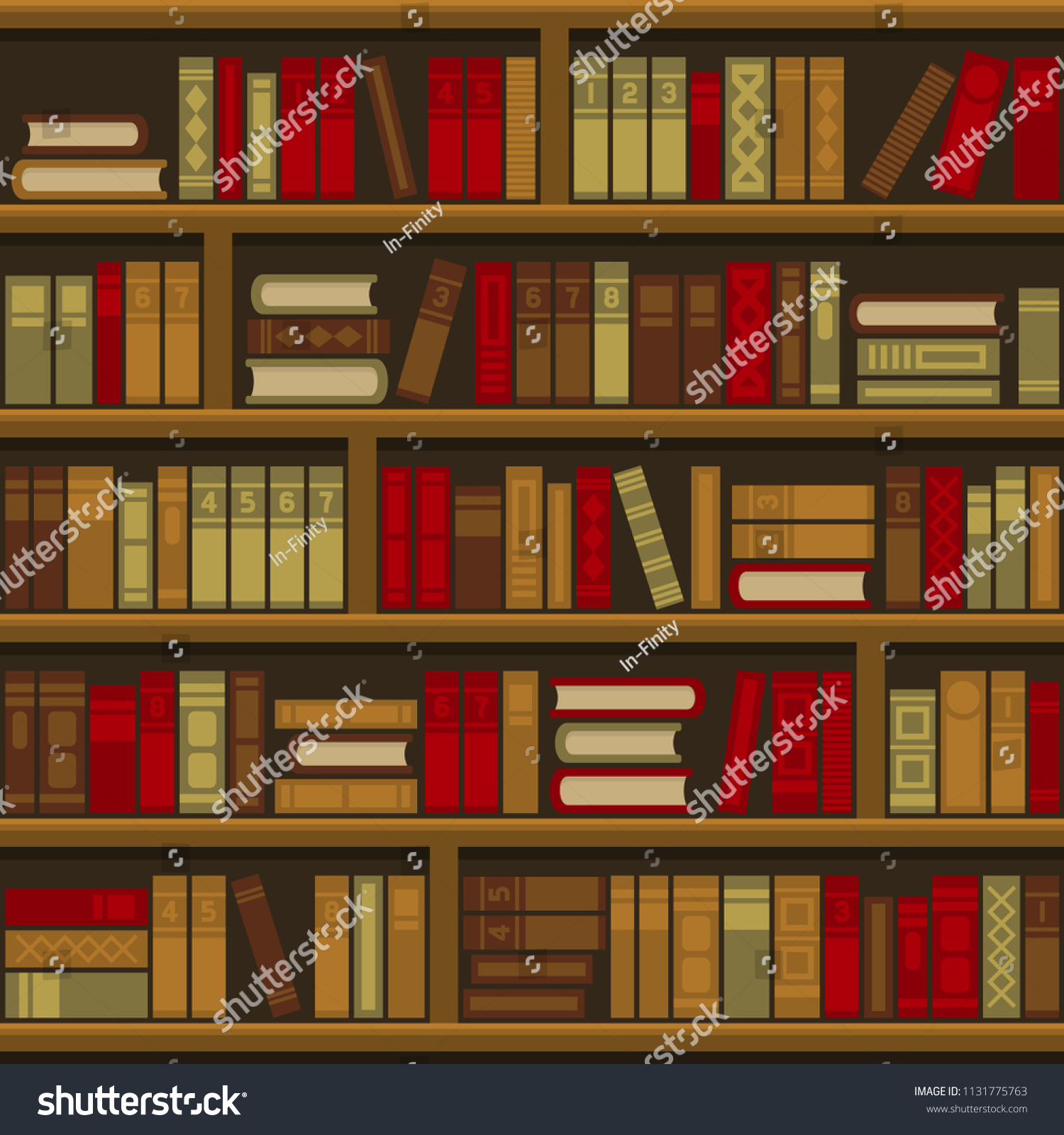 Vektor Stok Library Book Shelf Seamless Background Vector (Tanpa ...