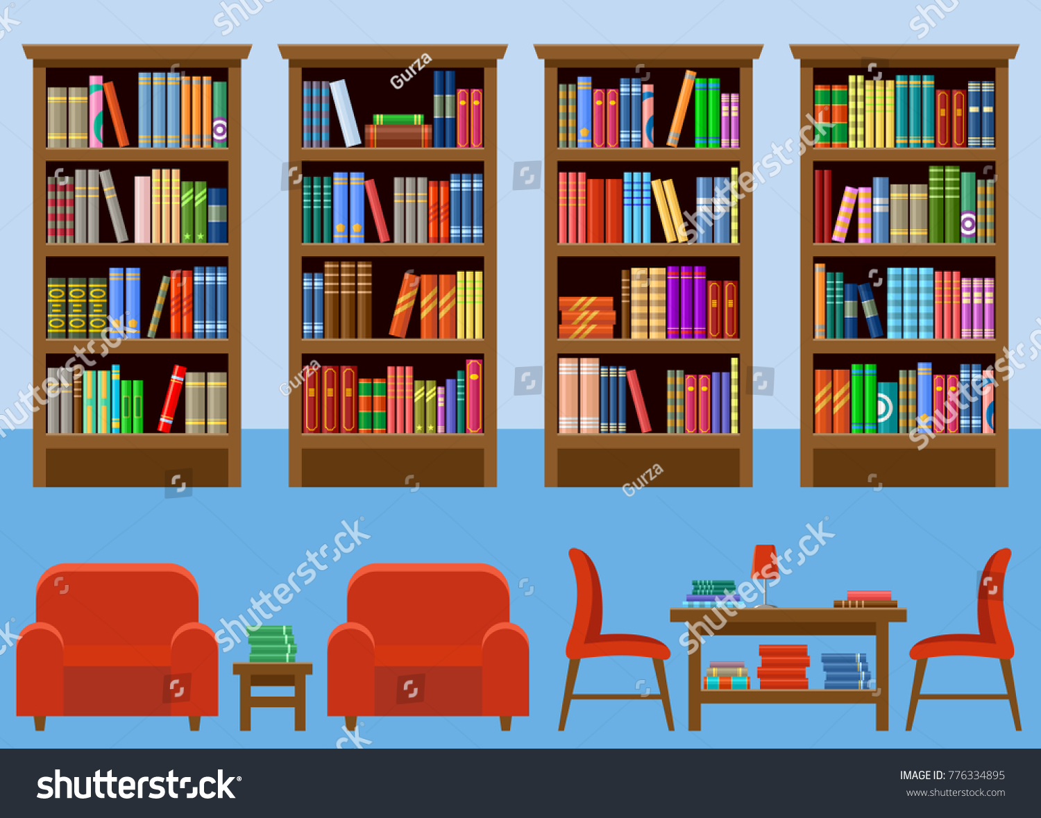 Library Room Interior Books Vector Illustration Stock Vector (Royalty ...