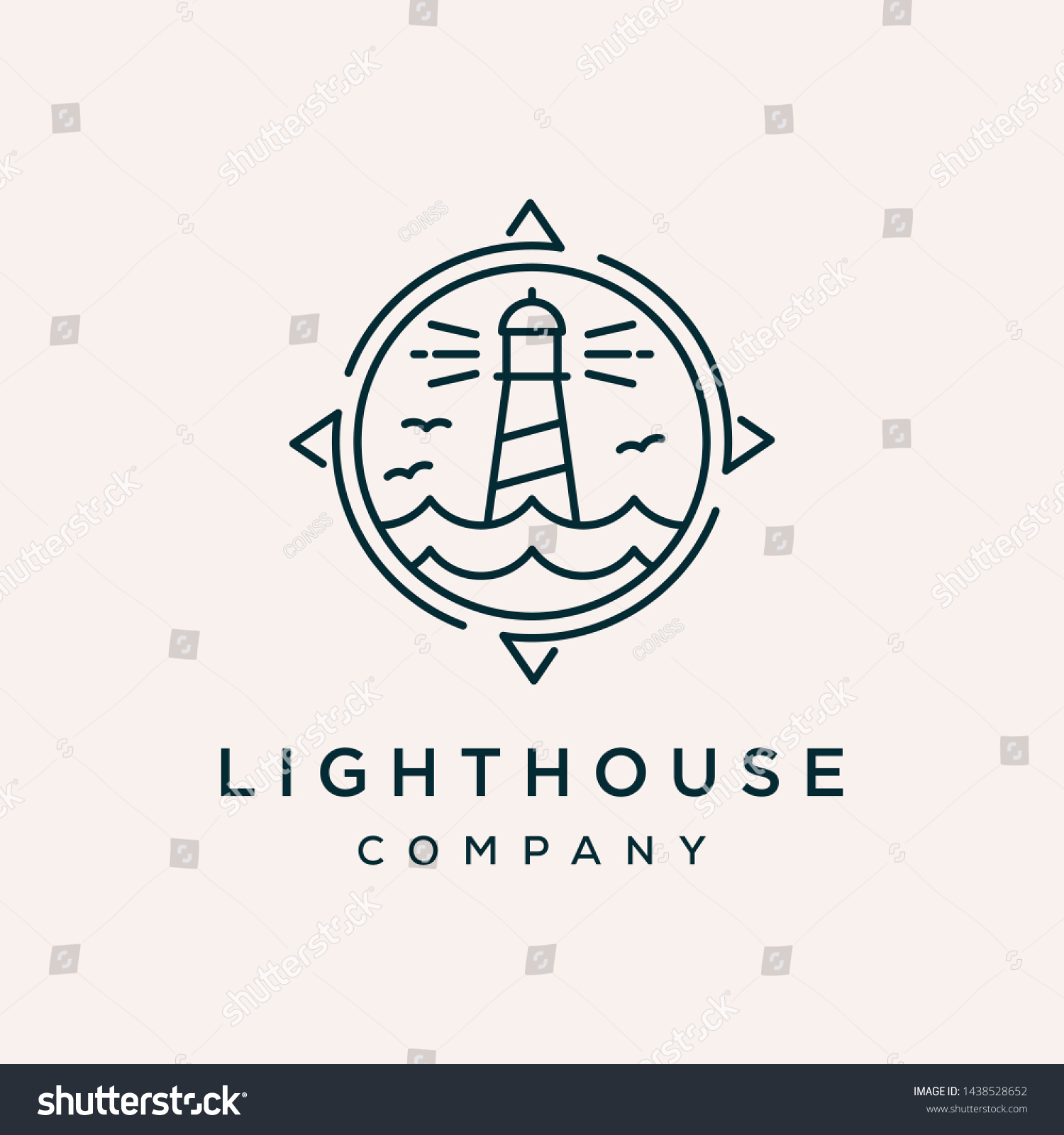 Lighthouse Compass Outline Vector Icon Logo Stock Vector (Royalty Free ...