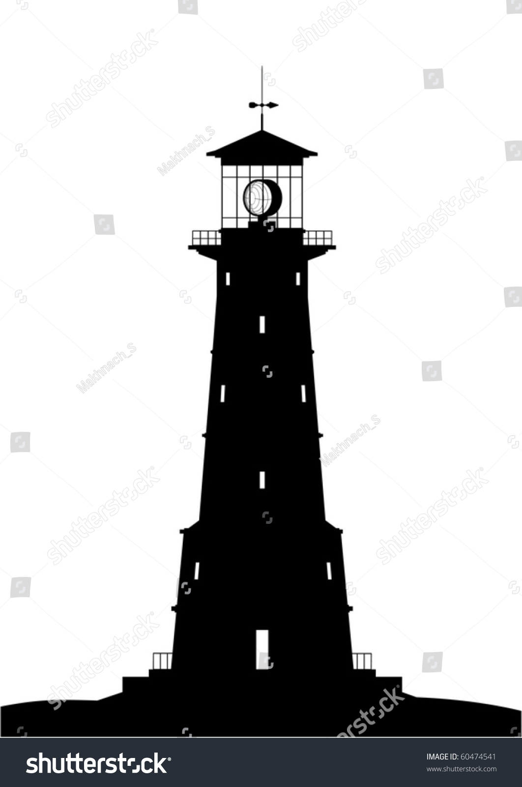 Lighthouse Silhouette Black Isolated On White Stock Vector 60474541 ...