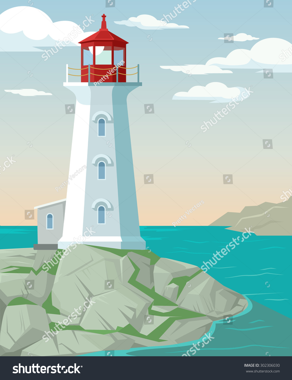 Lighthouse Vector Flat Cartoon Illustration: เวกเตอร์สต็อก (ปลอดค่า ...