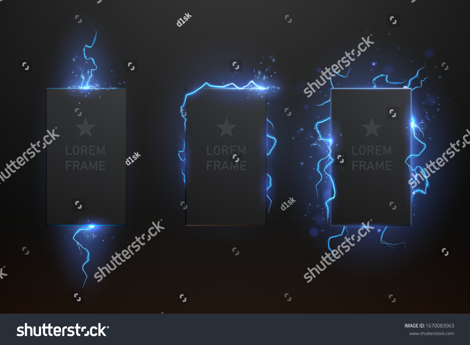 Lightning Frame Set On Black Background Stock Vector (Royalty Free ...