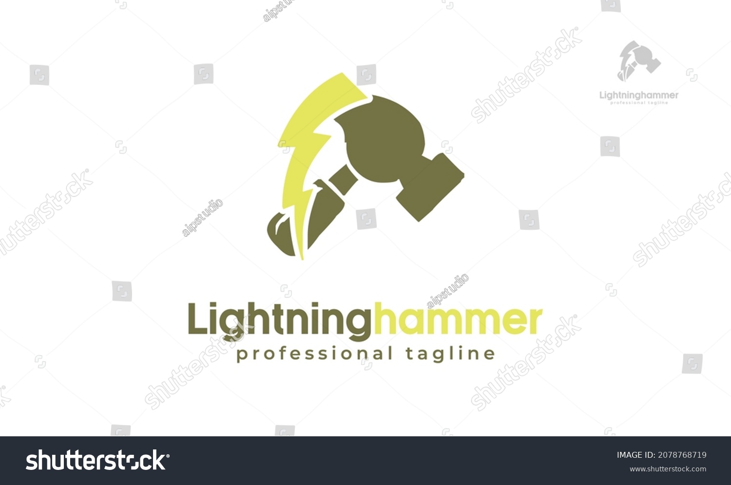 Lightning Hammer Logo Design Vector Stock Vector (Royalty Free) 2078768719