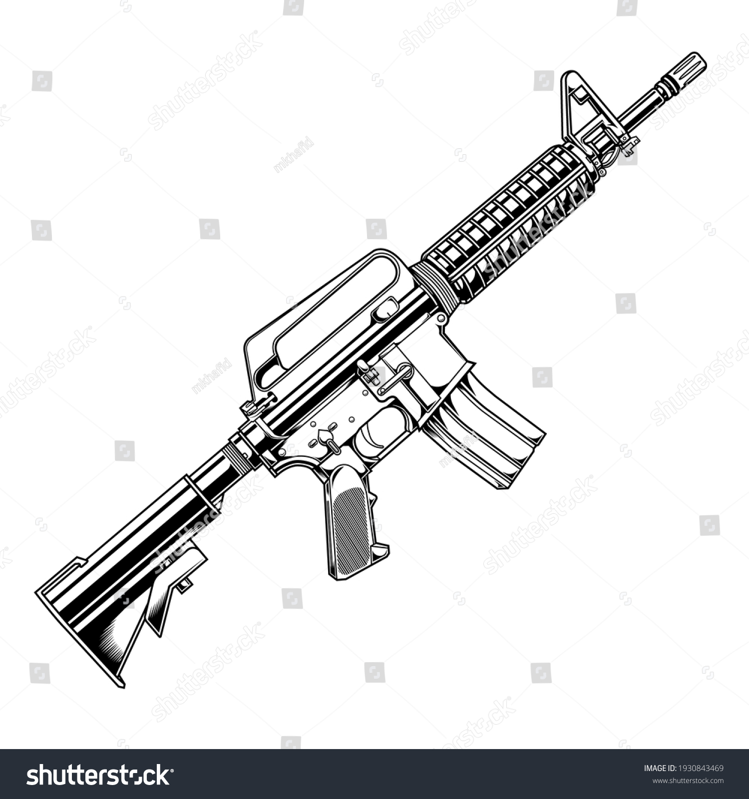 Line Art Guns Ar 15 Model773 Stock Vector (Royalty Free) 1930843469