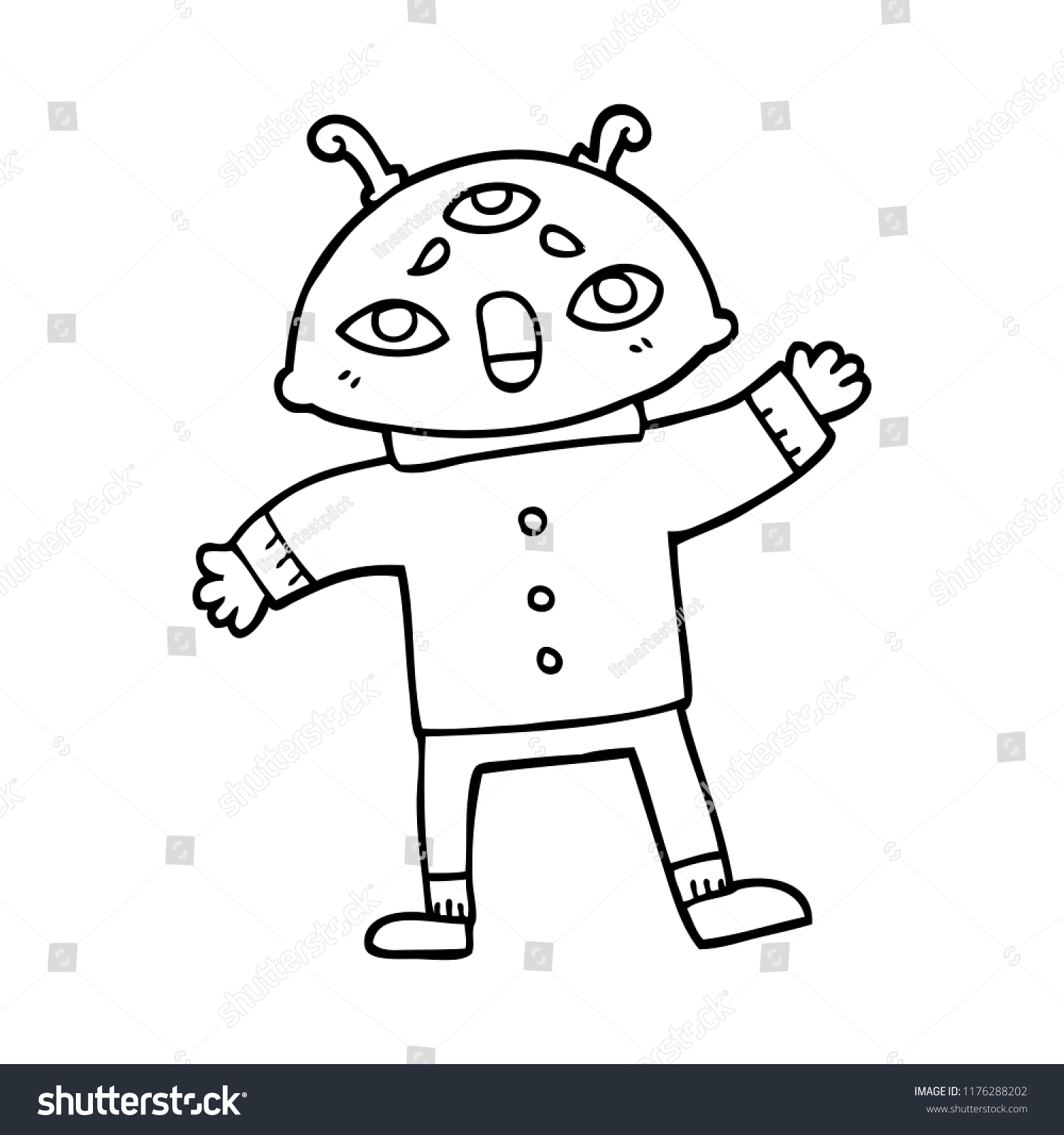 Line Drawing Cartoon Alien Space Man: เวกเตอร์สต็อก (ปลอดค่าลิขสิทธิ์ ...