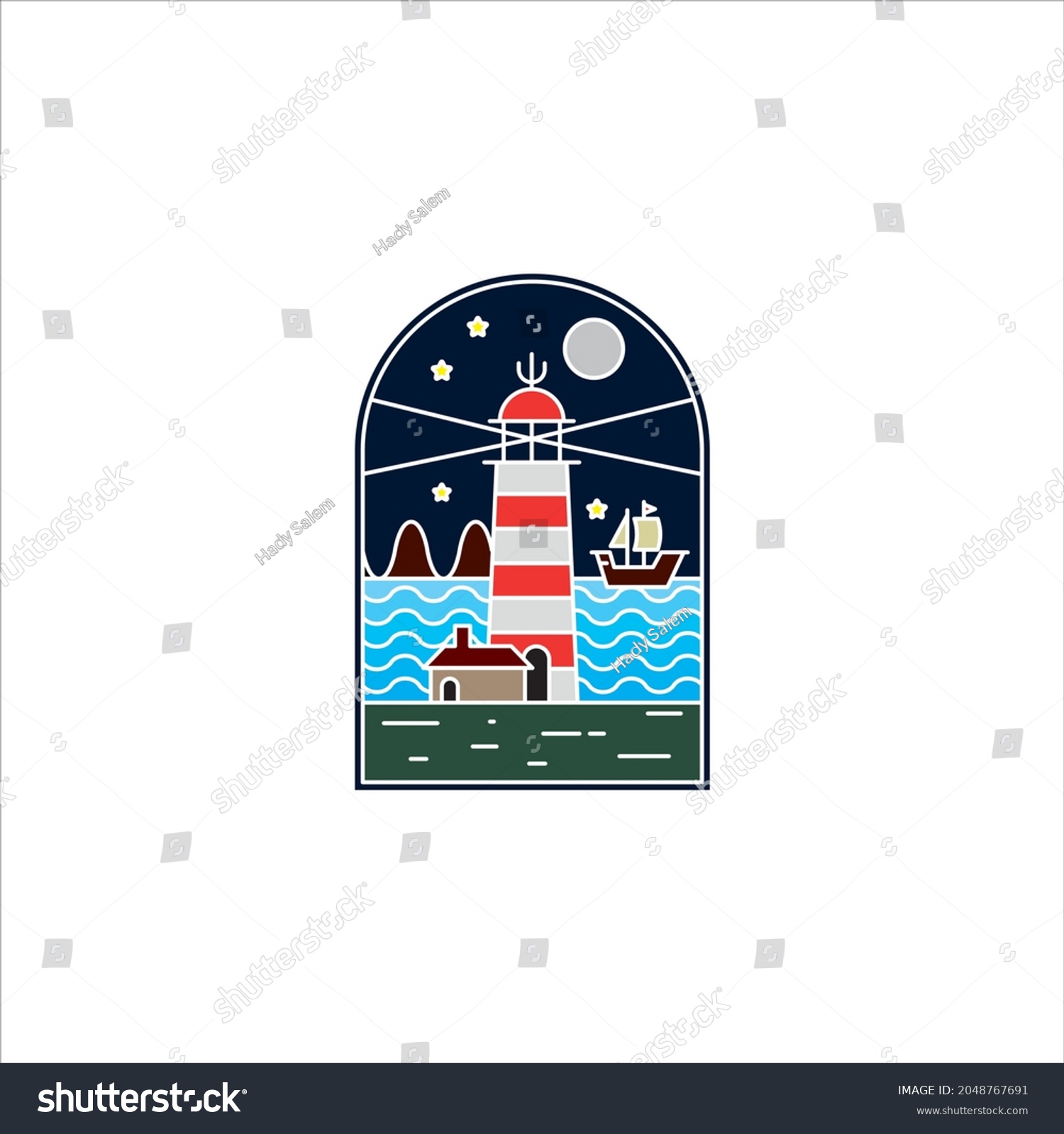 Line Drawing Lighthouse Colored Logo Stock Vector (Royalty Free ...