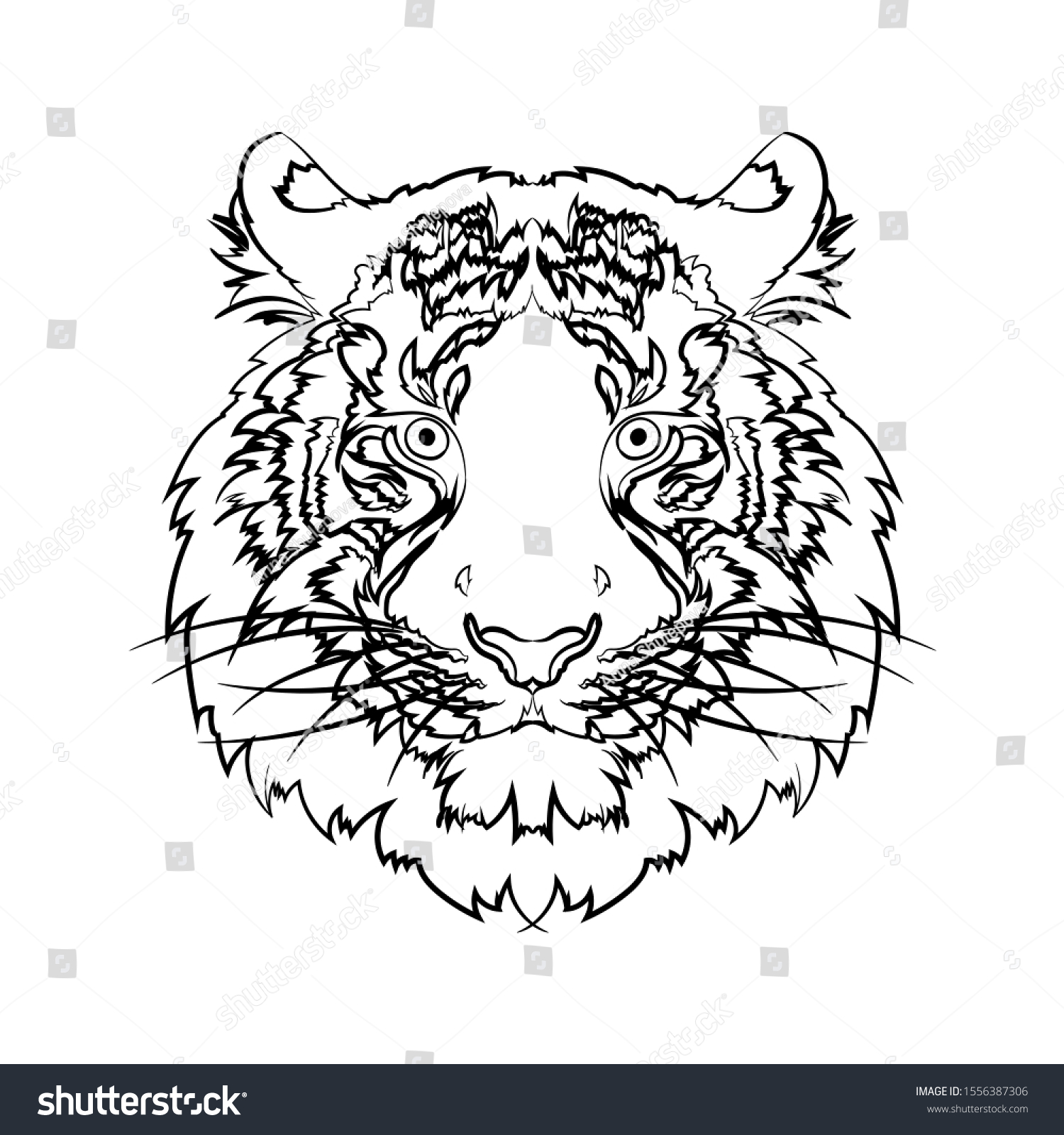 Line Drawing Tiger Head Vector Stock Vector (Royalty Free) 1556387306 ...