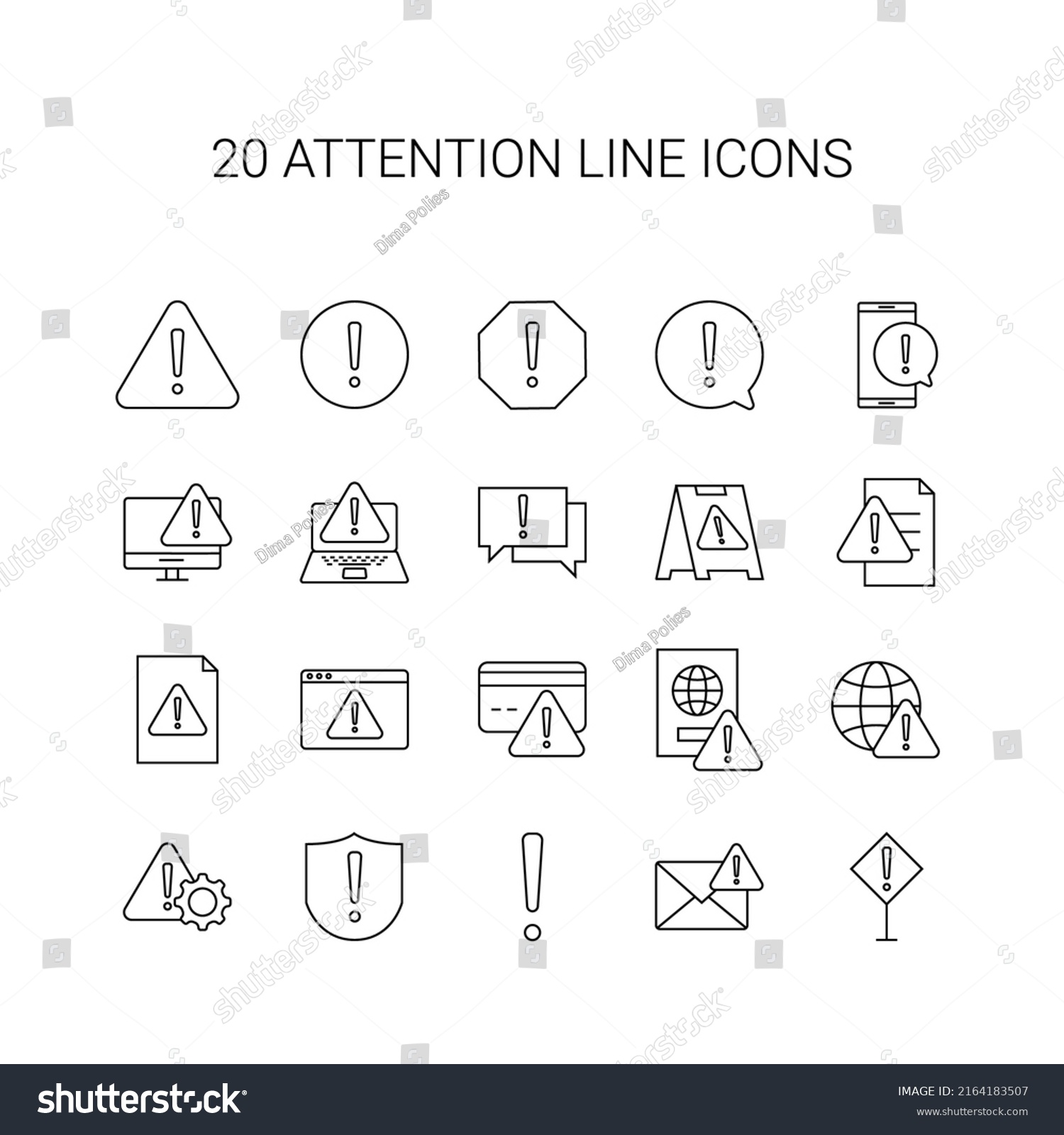 Line Icon Set Attention Warning Pack Stock Vector (Royalty Free ...