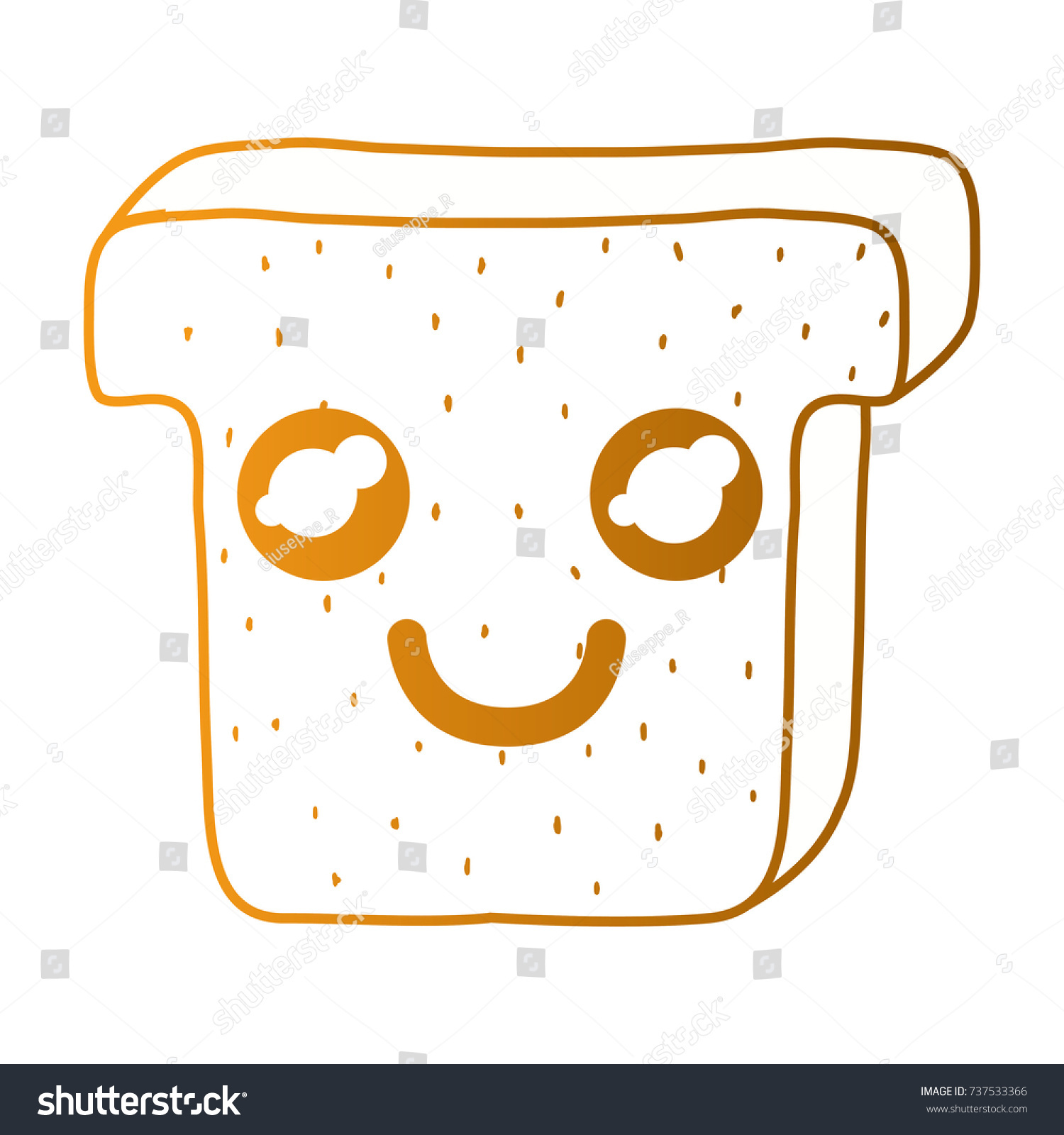 Line Kawaii Cute Happy Slice Bread Stock Vector (Royalty Free ...