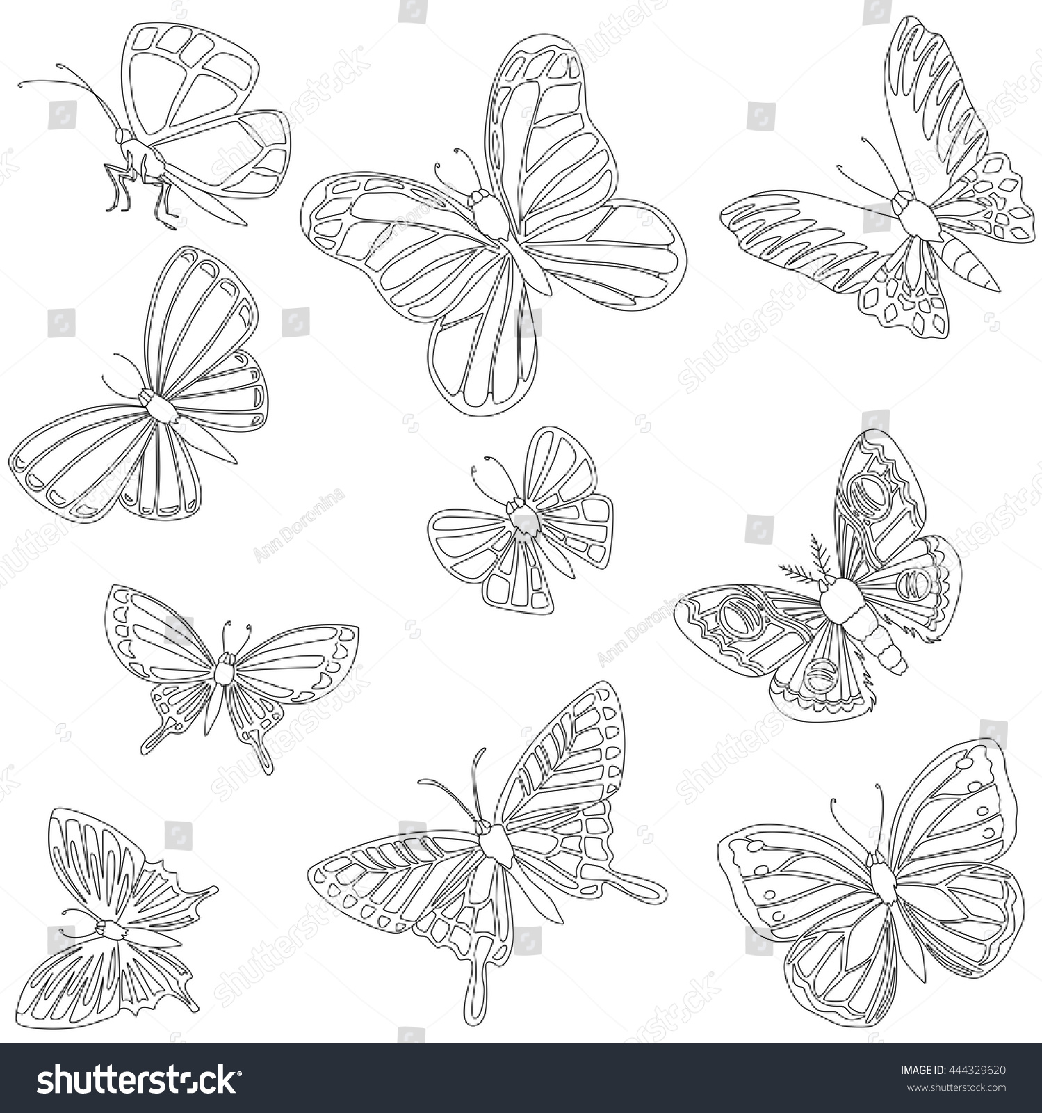 Linear Butterflies Vector Sketch: เวกเตอร์สต็อก (ปลอดค่าลิขสิทธิ์ ...