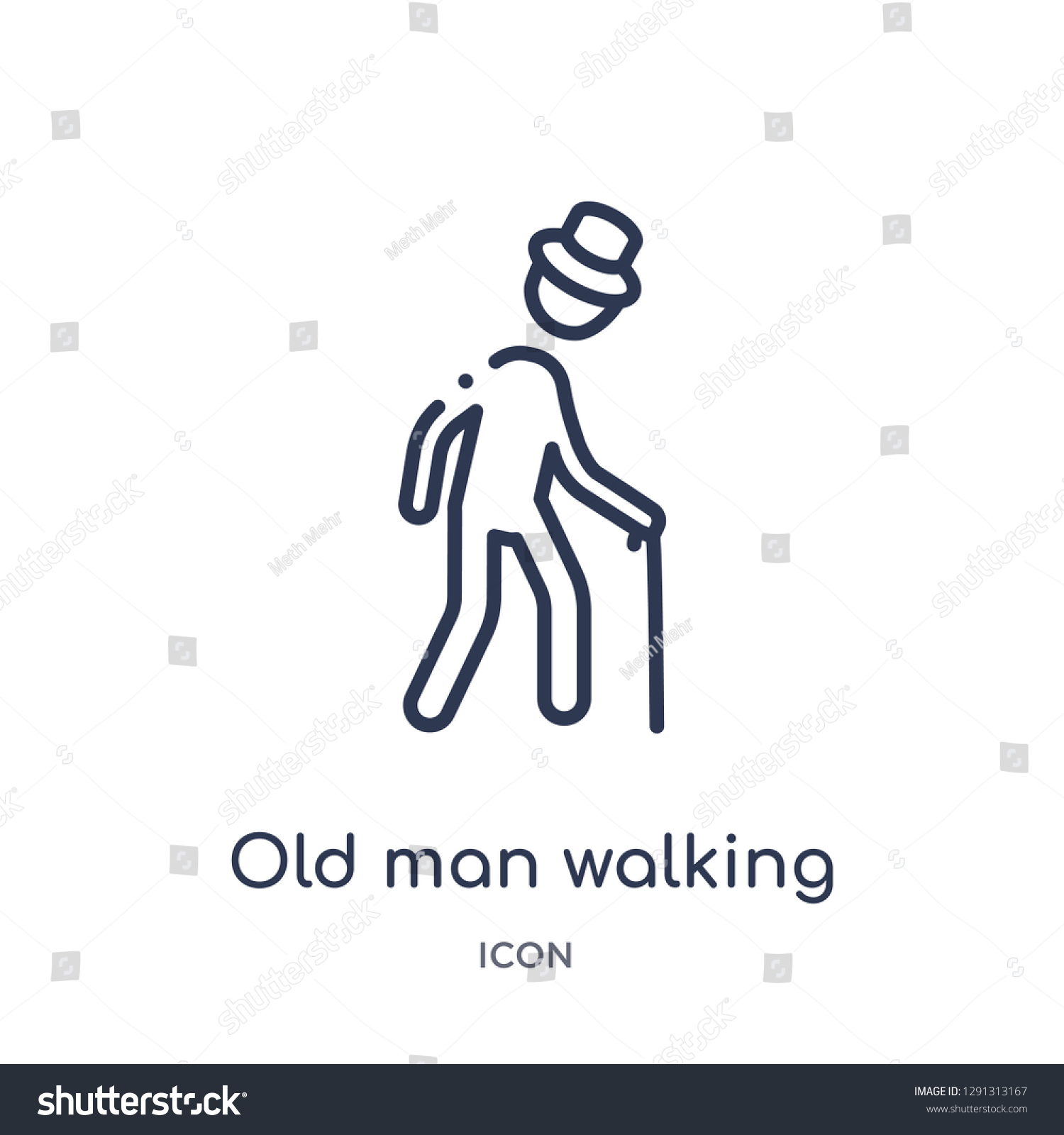 Linear Old Man Walking Icon Behavior Stock Vector (Royalty Free) 1291313167