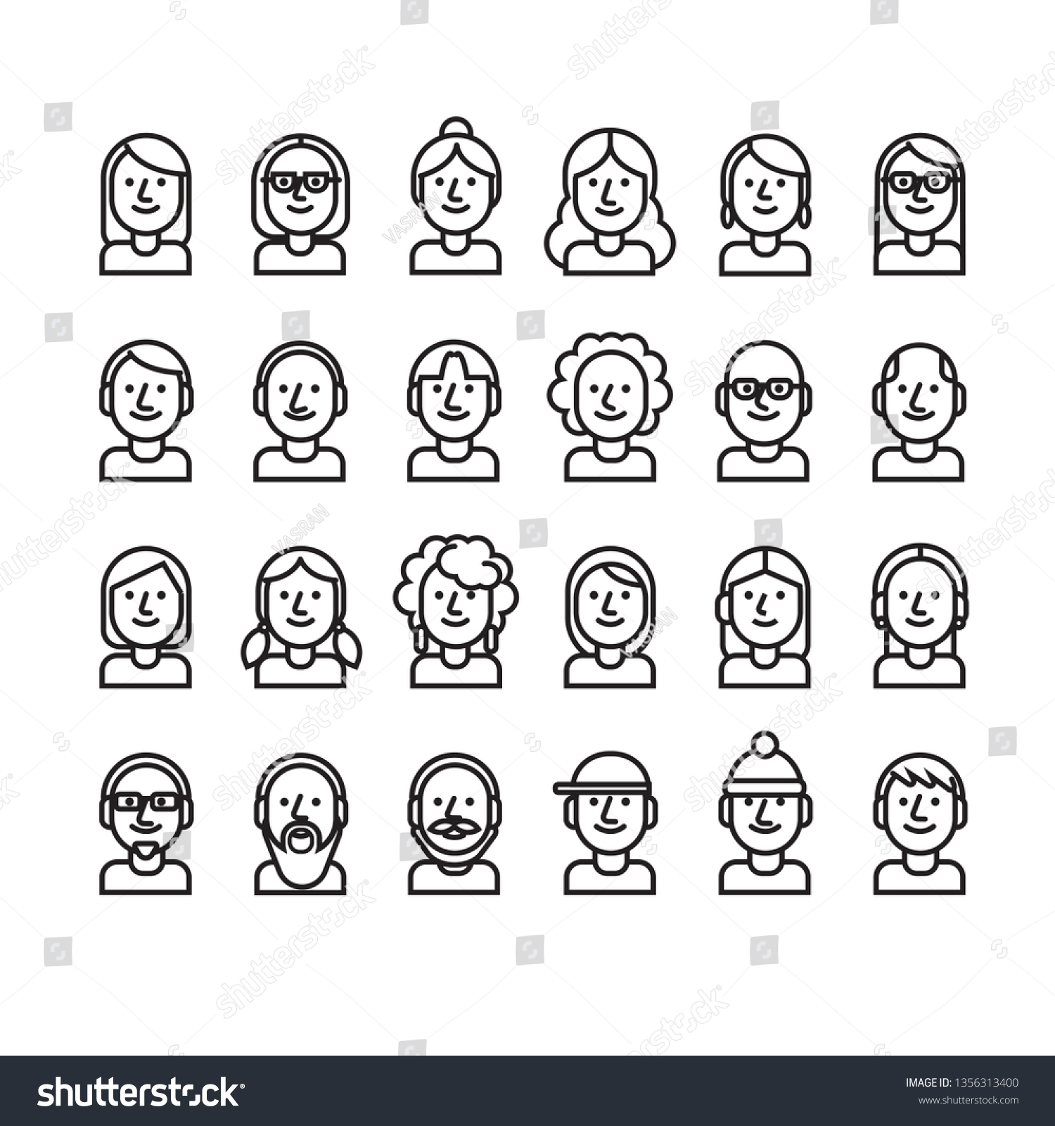 Linear People Icon Set Stock Vector (Royalty Free) 1356313400 ...