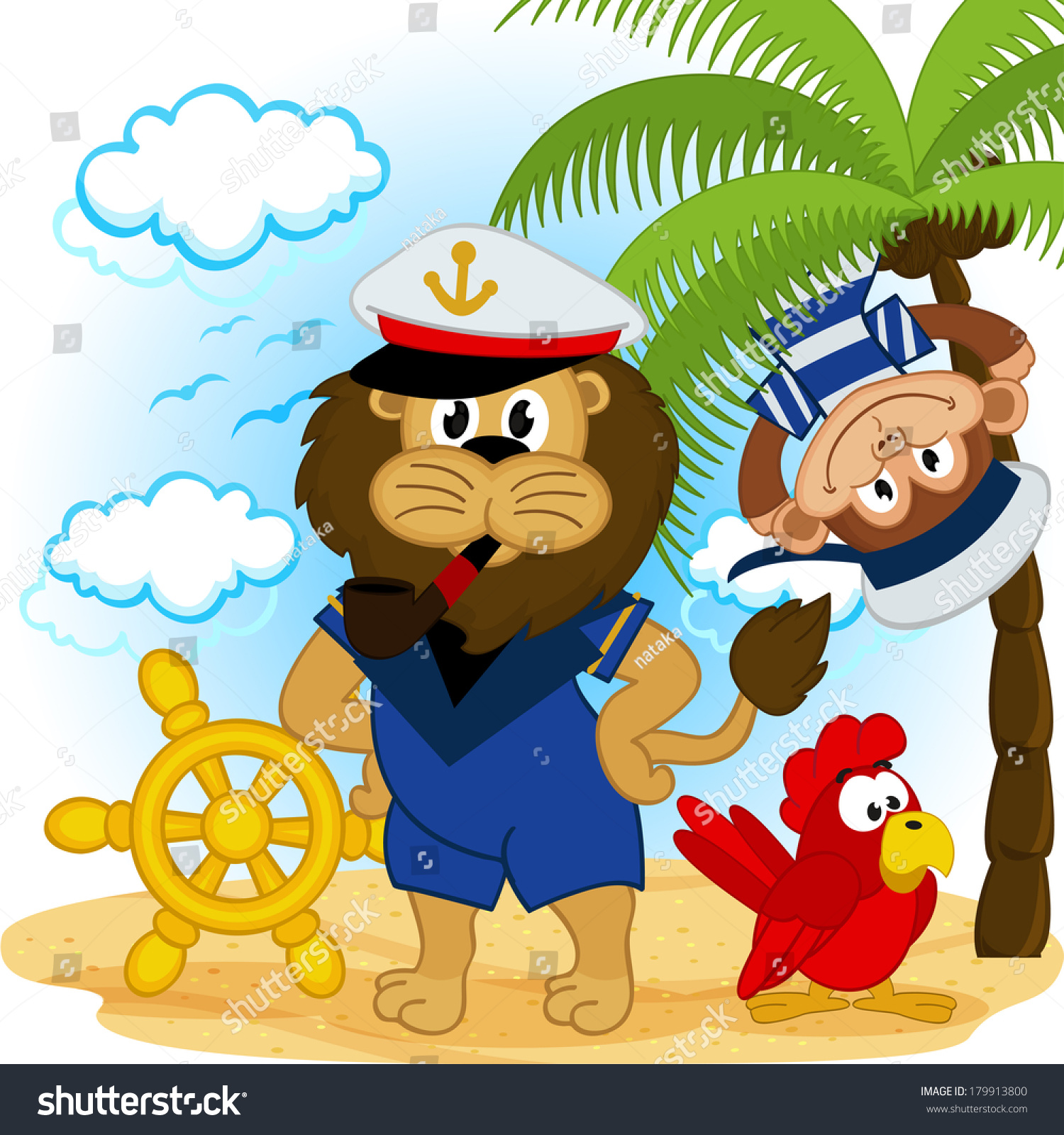 Lion Captain Monkey Sailor Vector Illustration: vetor stock (livre de ...