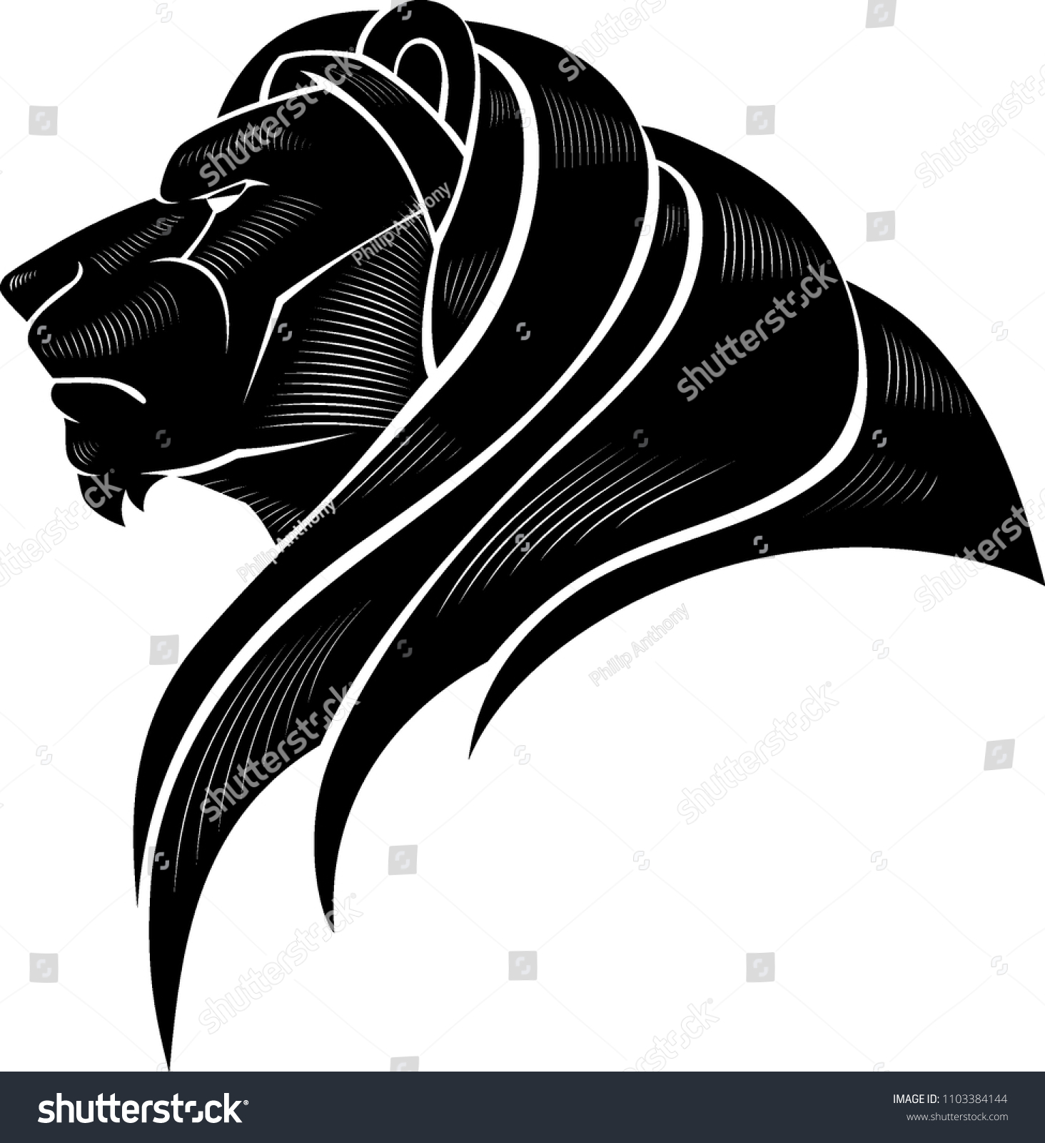 Lion Head Calligraphic Side View Stock Vector (Royalty Free) 1103384144