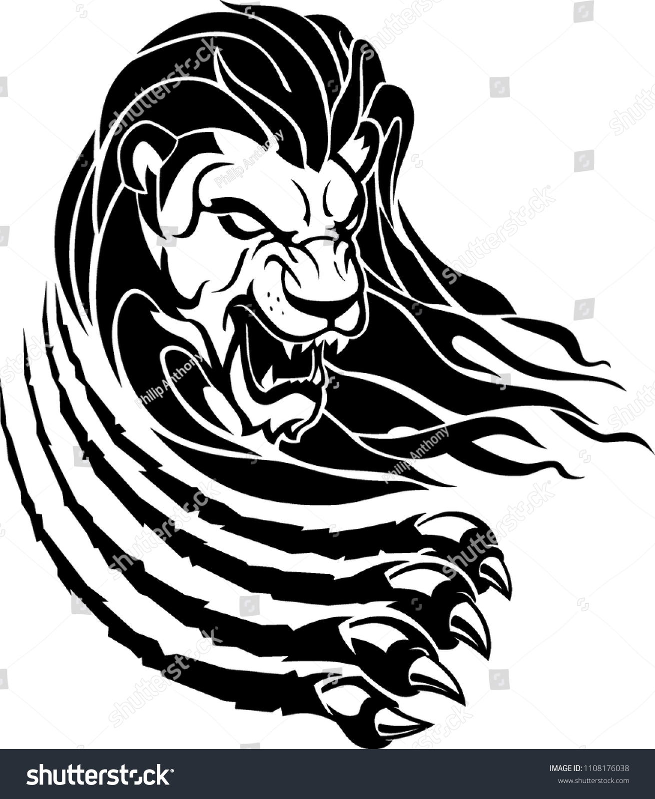 Lion Ripping Front Paper Surface Stock Vector (Royalty Free) 1108176038 ...