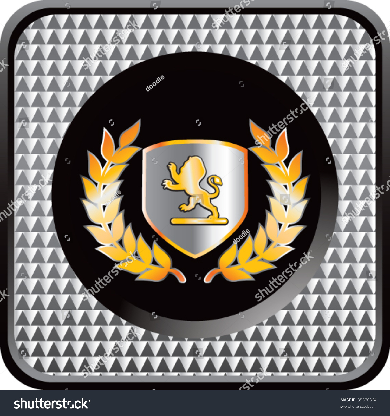 Lion Shield On Checkered Icon Stock Vector (Royalty Free) 35376364