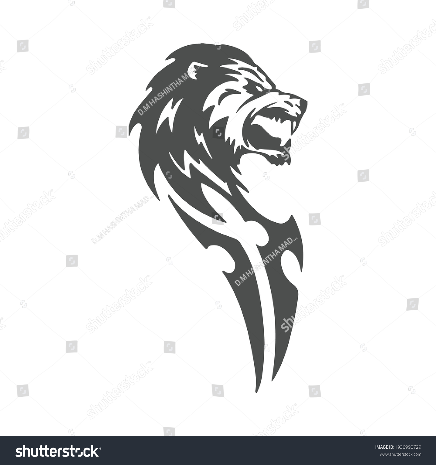 Lion Tattoo Vector Eps 10 Stock Vector (Royalty Free) 1936990729