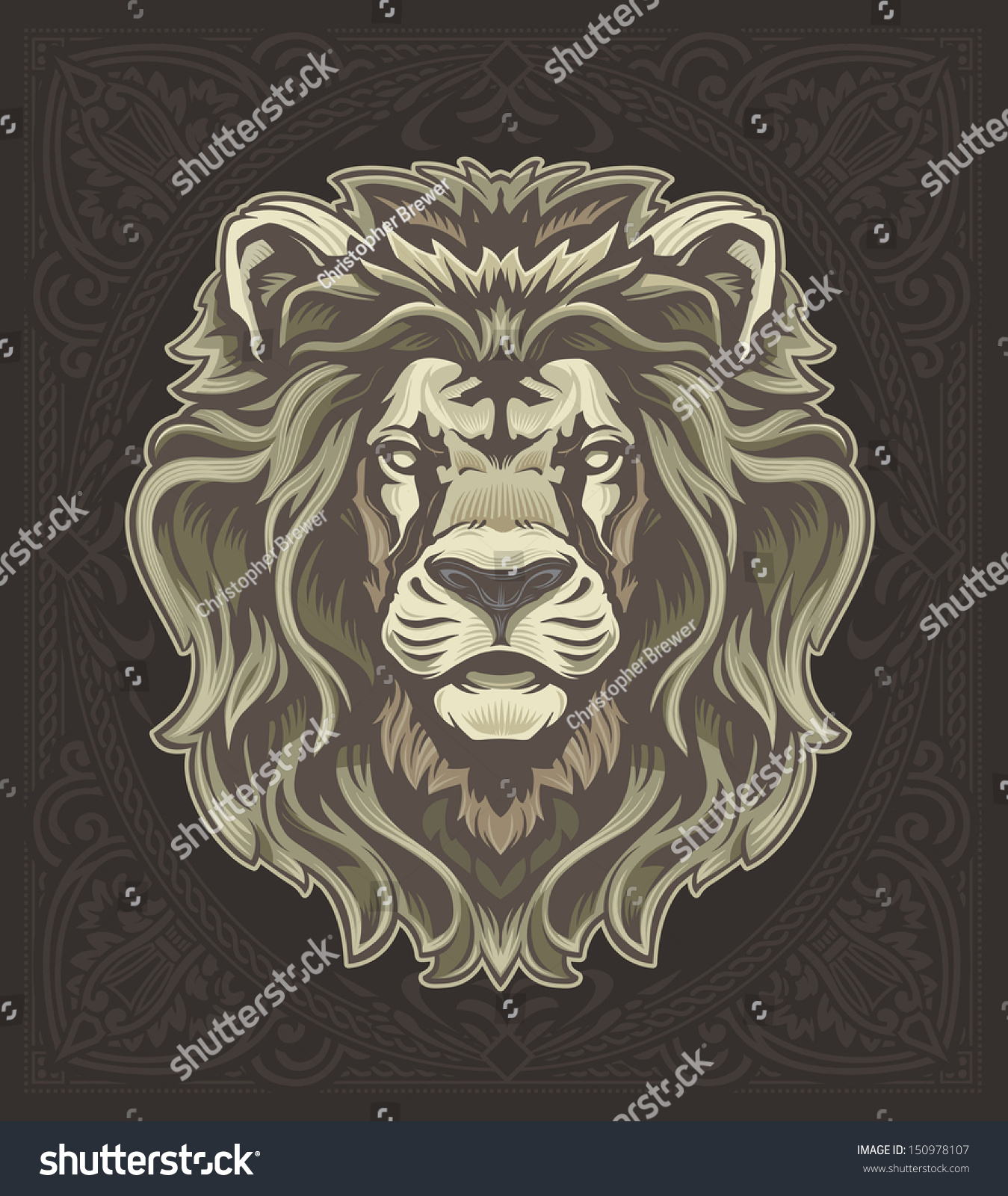 Lion With Vintage Pattern Stock Vector Illustration 150978107 ...