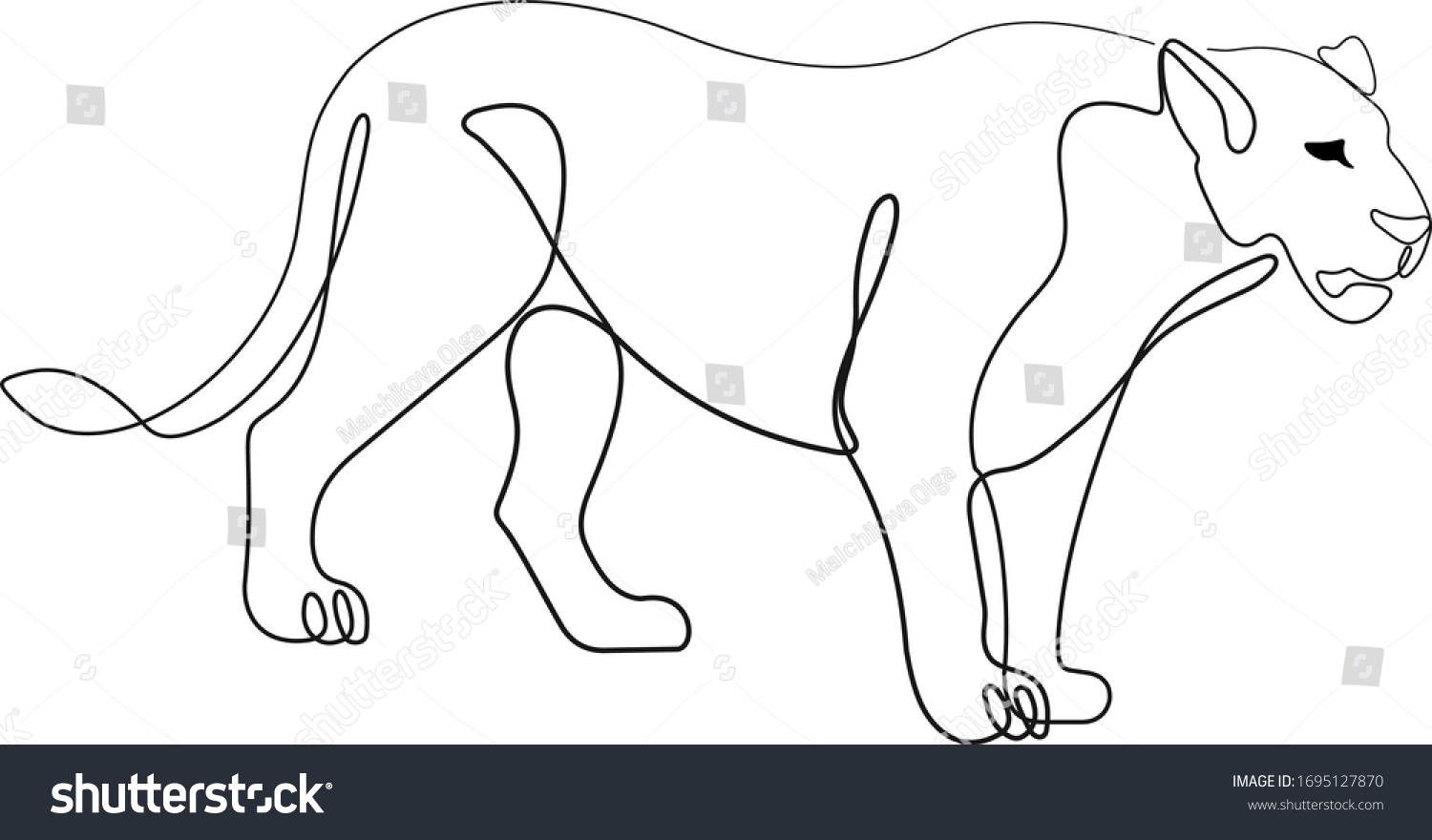 Lioness One Line Drawing Continuous Line Stock Vector (Royalty Free ...