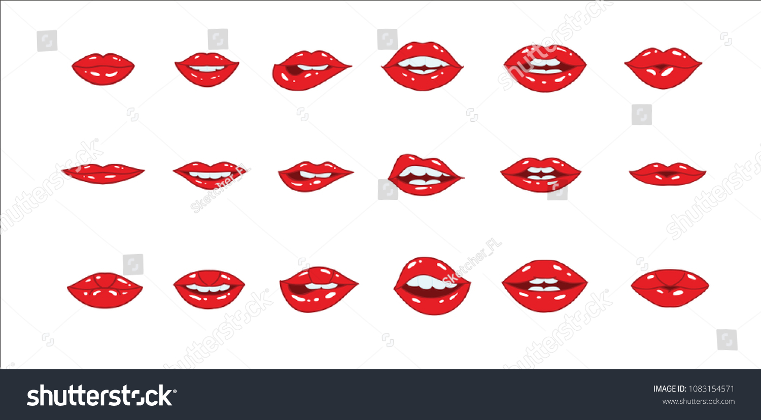 Lips Vector Collection Illustration Sexy Doodle Stock Vector Royalty